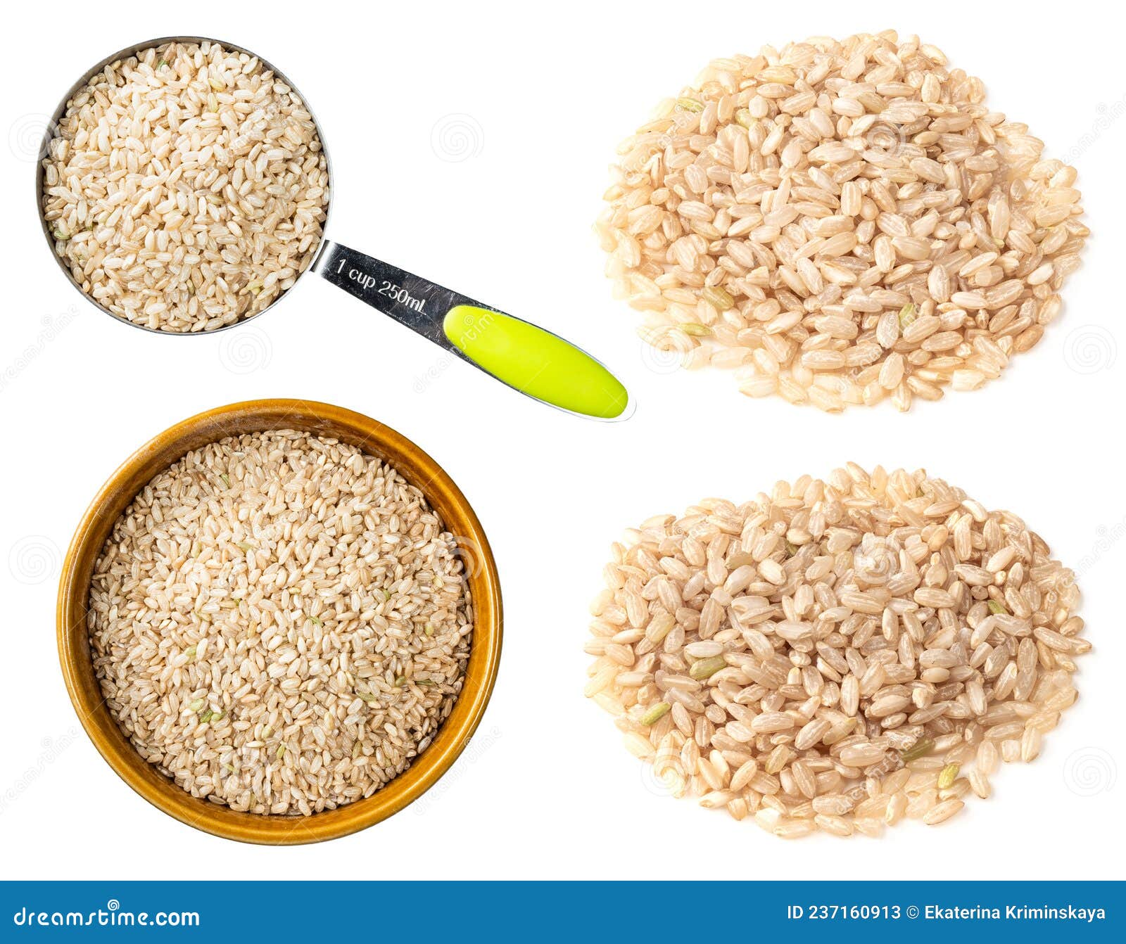 Set of Medium-grain Brown Rice Cutout Stock Image - Image of cutout ...