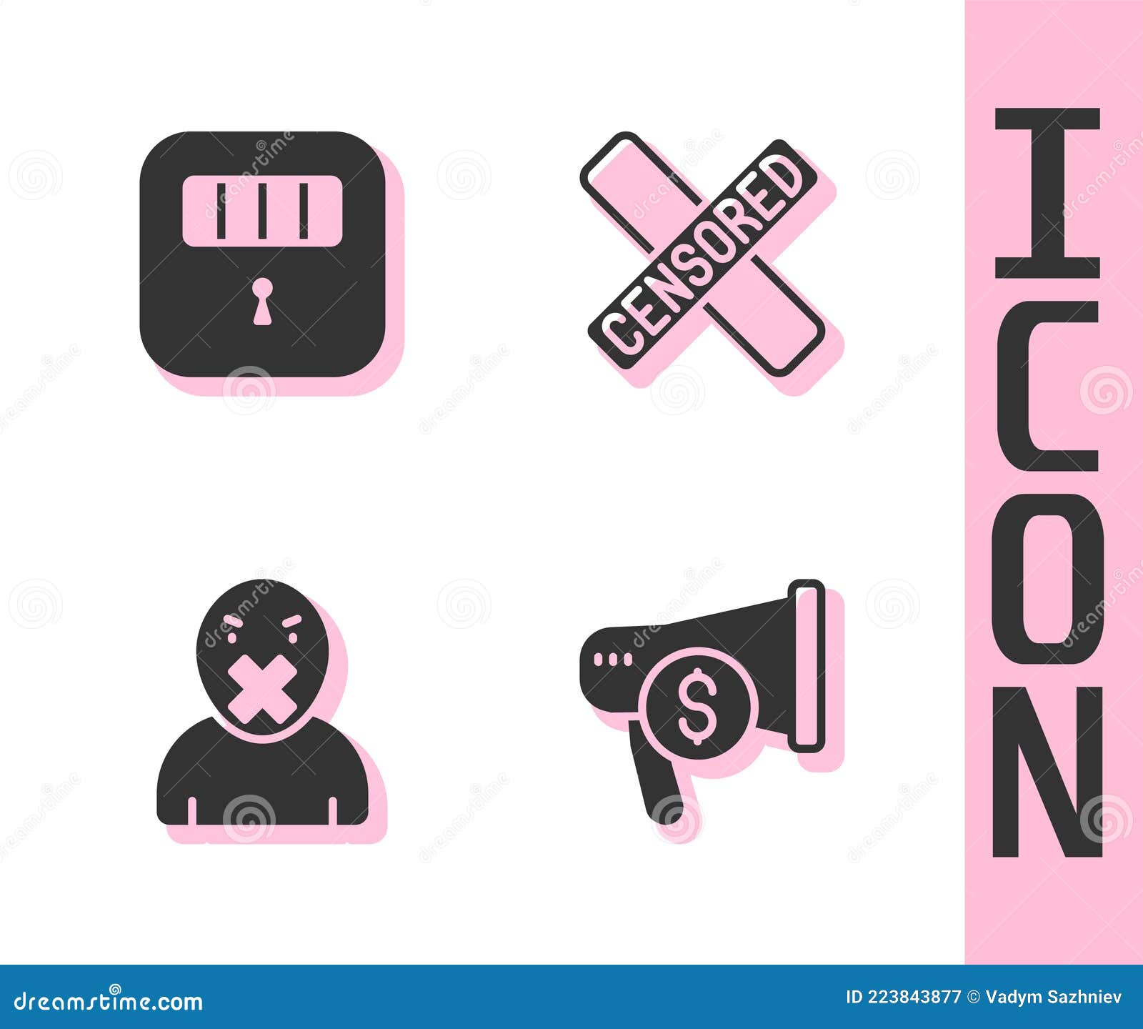 Set Megaphone and Dollar, Prison Cell Door, Censor Freedom of Speech ...