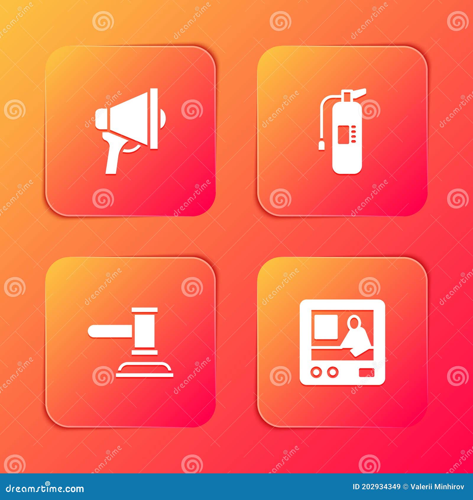 Set Megaphone, Fire Extinguisher, Judge Gavel and Television Report ...