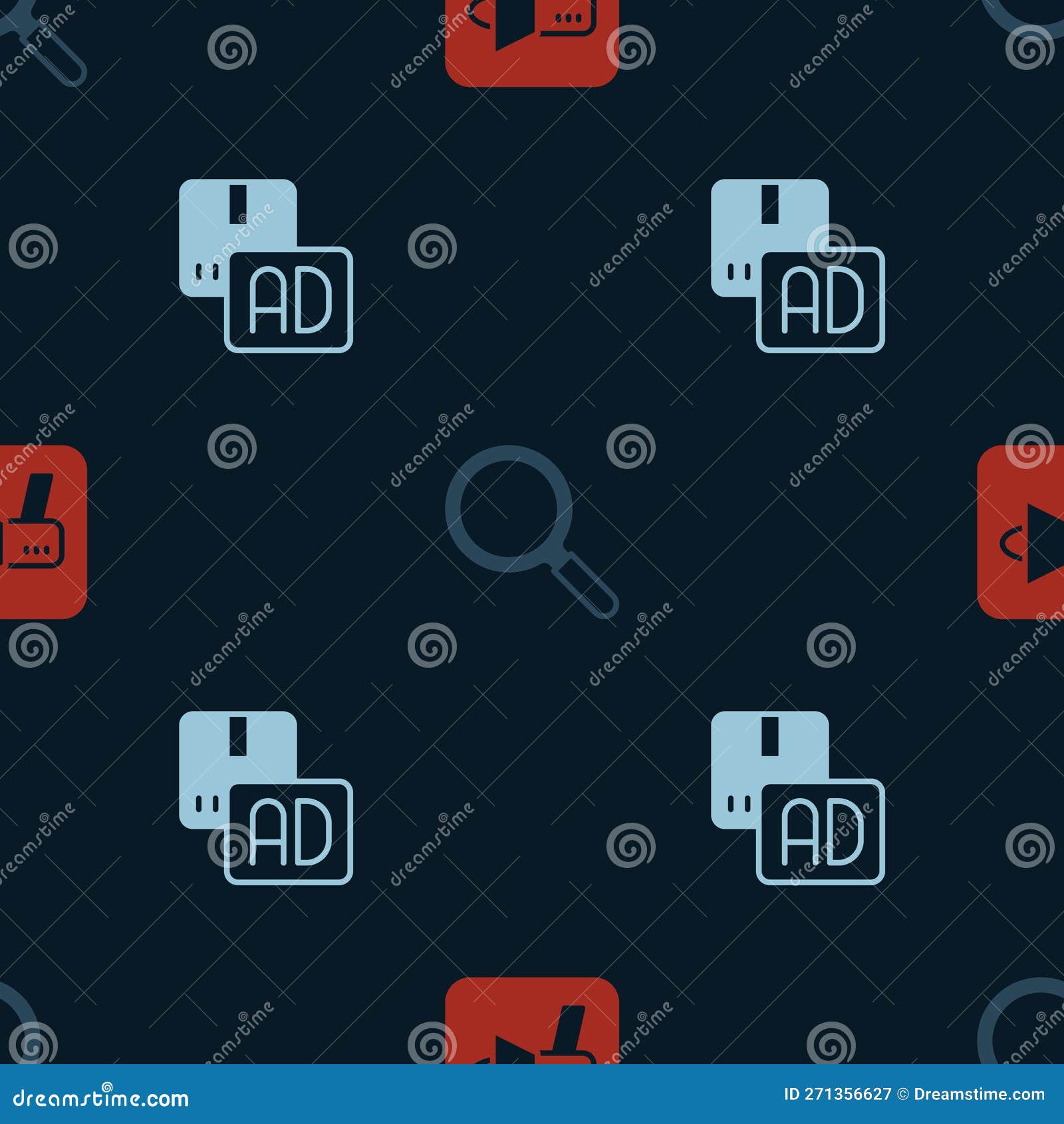 Set Megaphone, Magnifying Glass and Advertising on Seamless Pattern ...