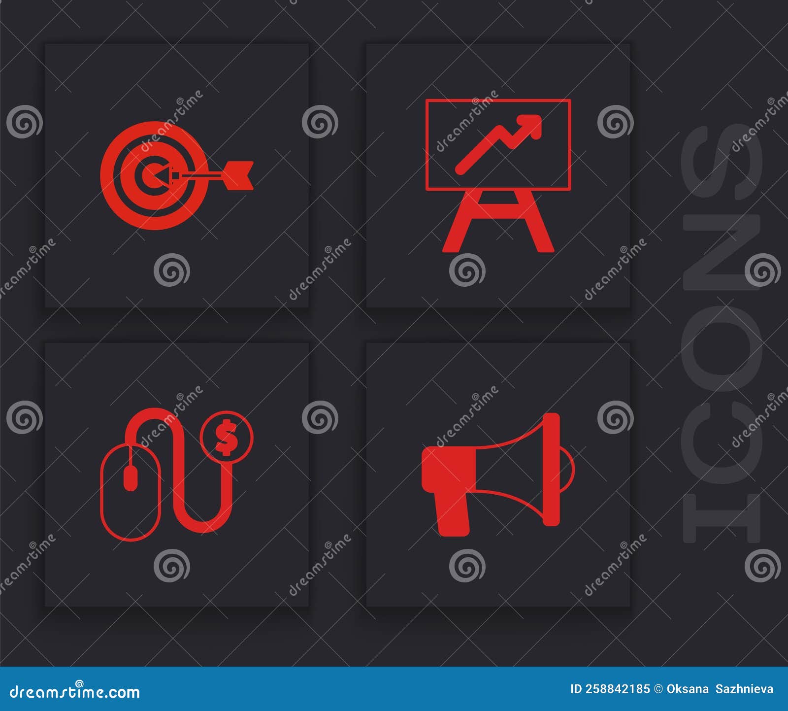 Set Megaphone, Target, Board with Graph Chart and Advertising Icon ...