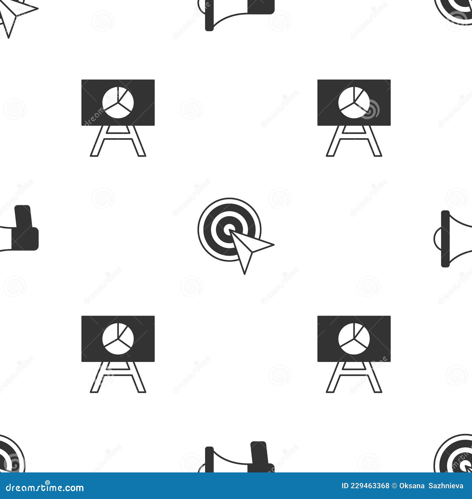 Set Megaphone, Target and Board with Graph Chart on Seamless Pattern ...