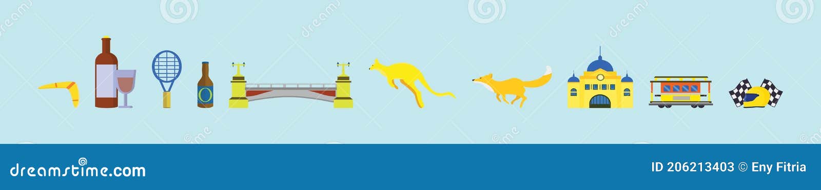 Set of Melbourne Cartoon Icon Design Template with Various Models ...