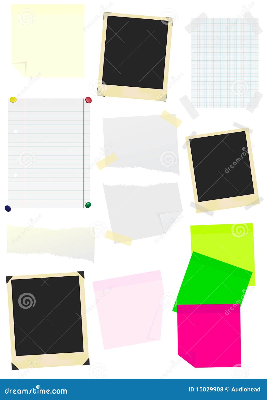 Set of Memo Sticks, Papers and Photo Frames Stock Vector - Illustration ...