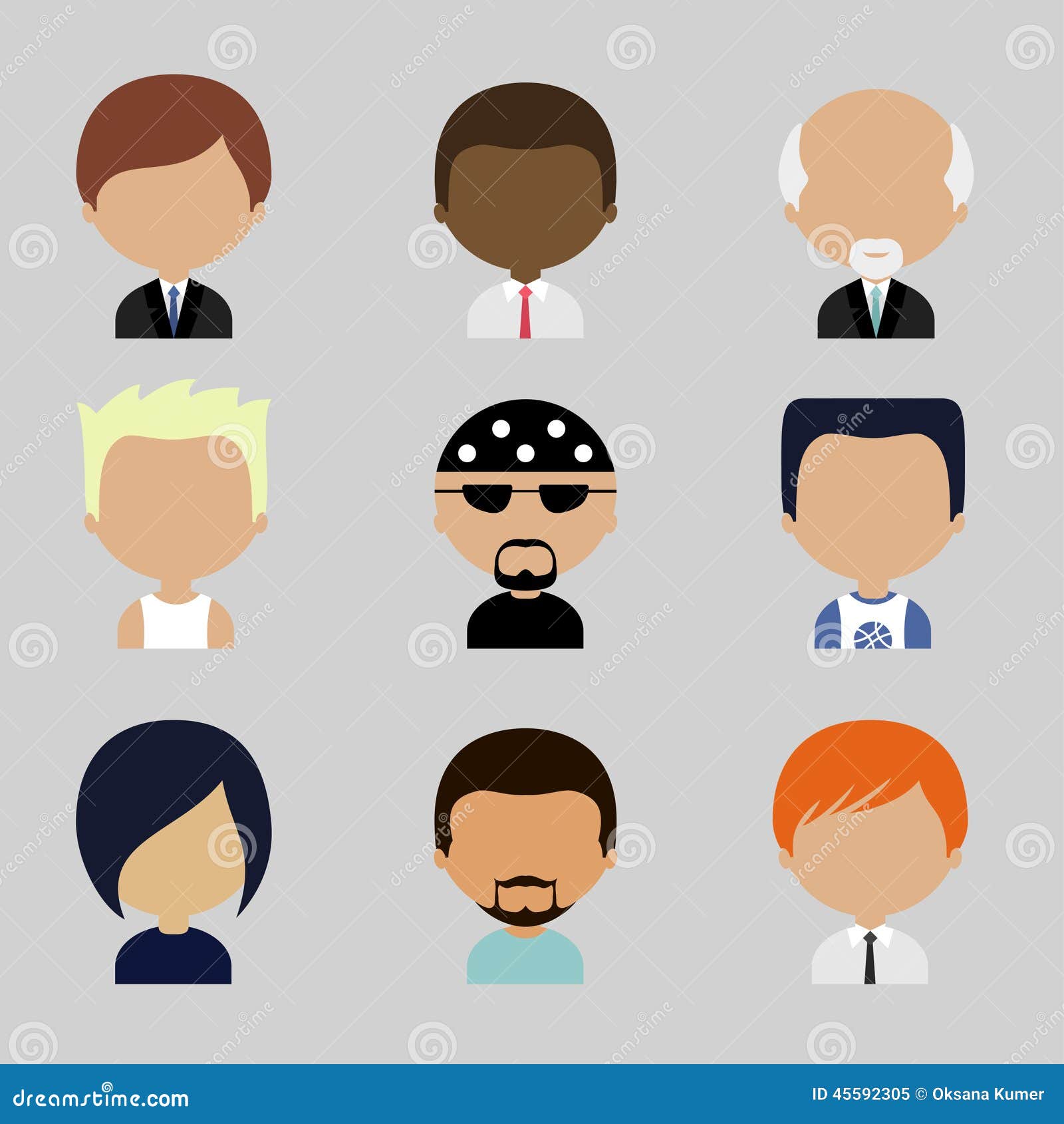 Set of Men Faces Icons in Flat Design Stock Vector - Illustration of ...