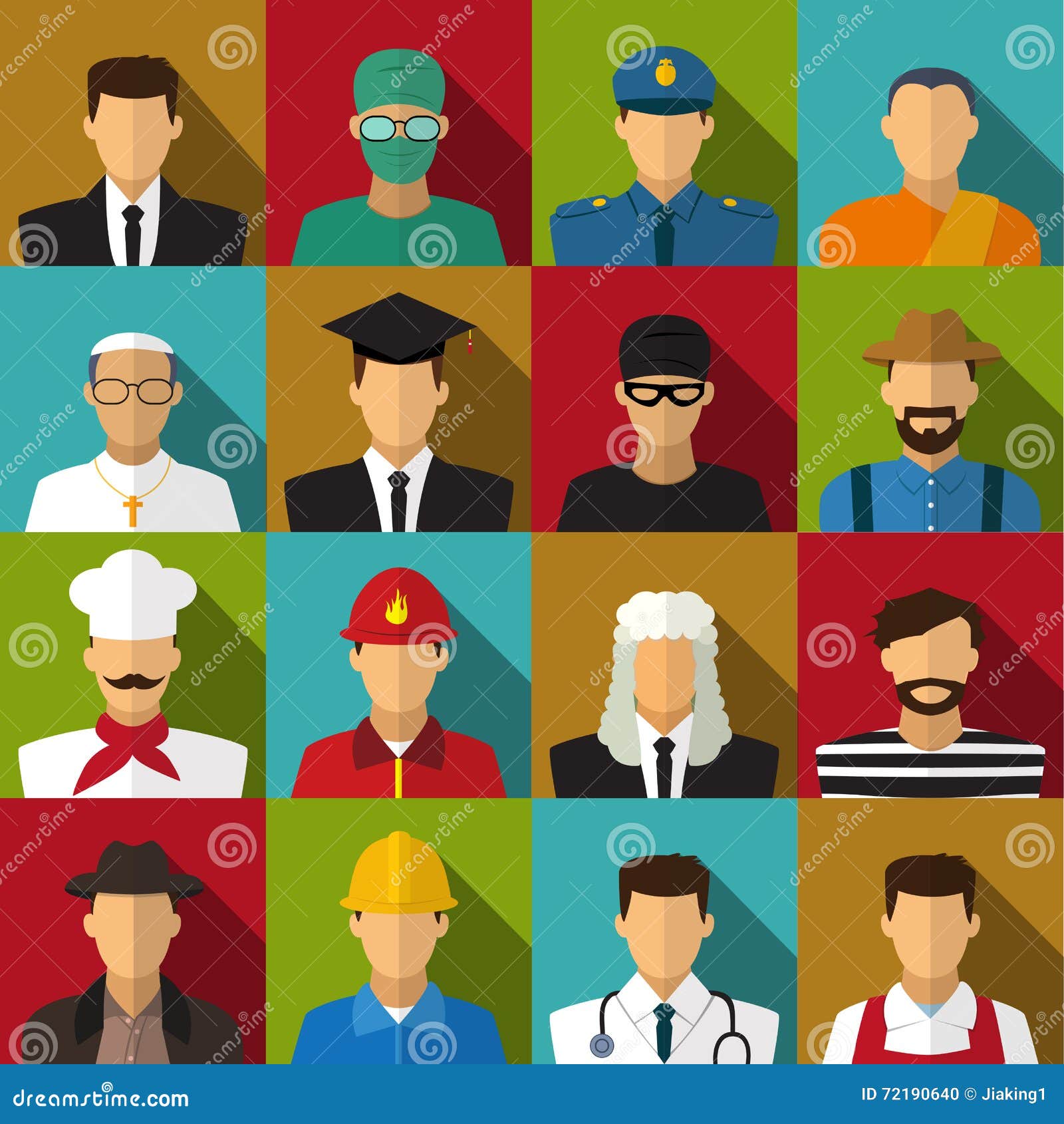 Set of 16 Men Job Icons in Flat with Long Shadow Stock Vector ...