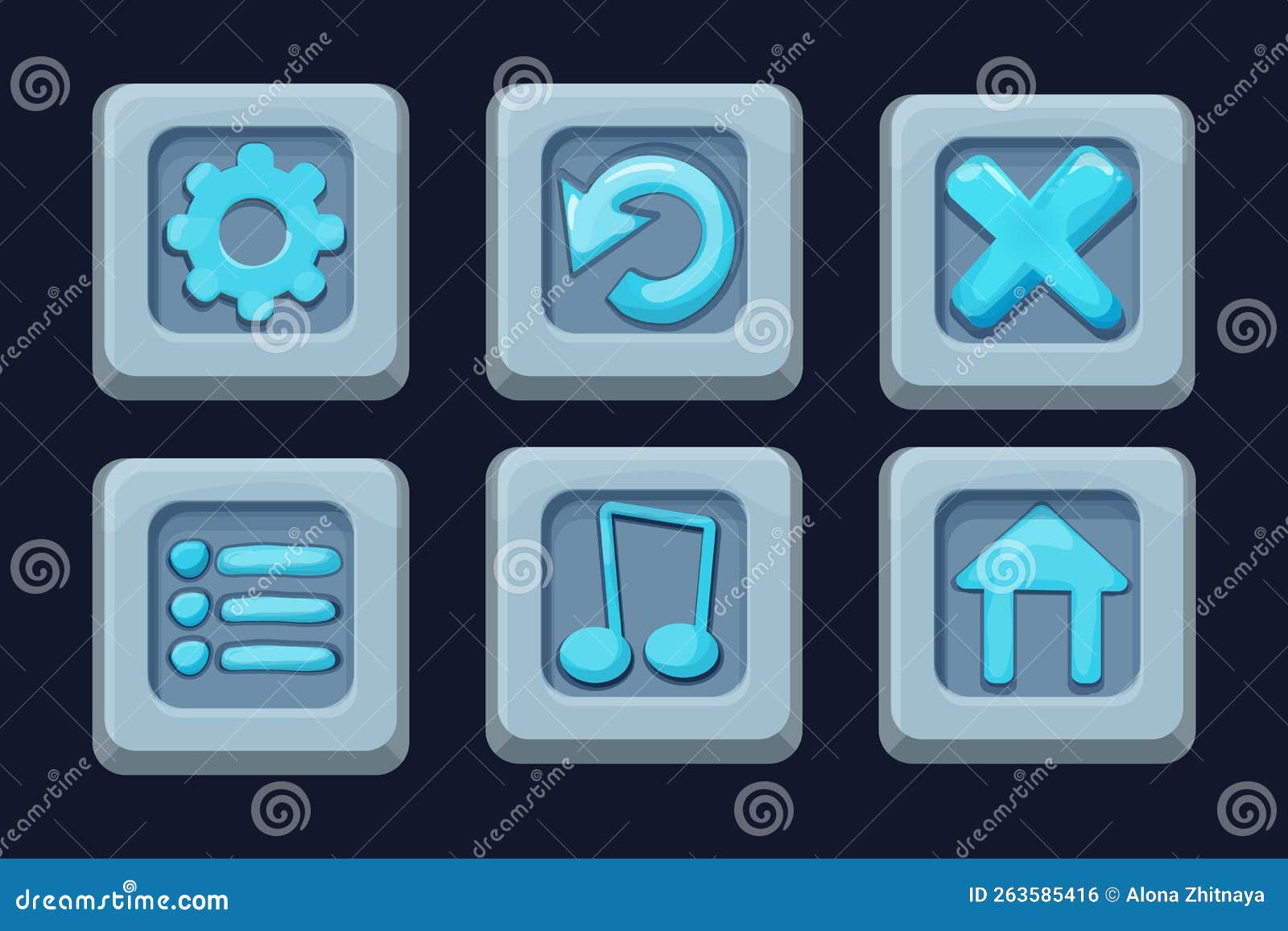 Set Menu Ui Buttons on Stone Block in Comic Cartoon Style, Game Design ...