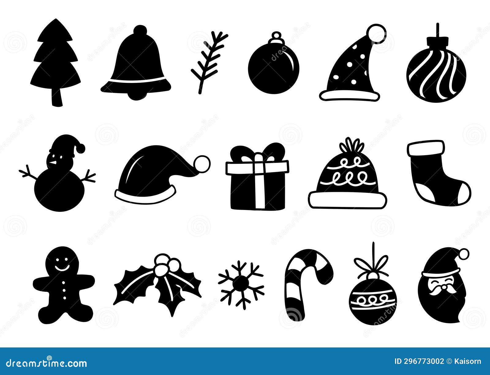 Set of Merry Christmas Element and Symbol in Hand Drawn Style Stock ...