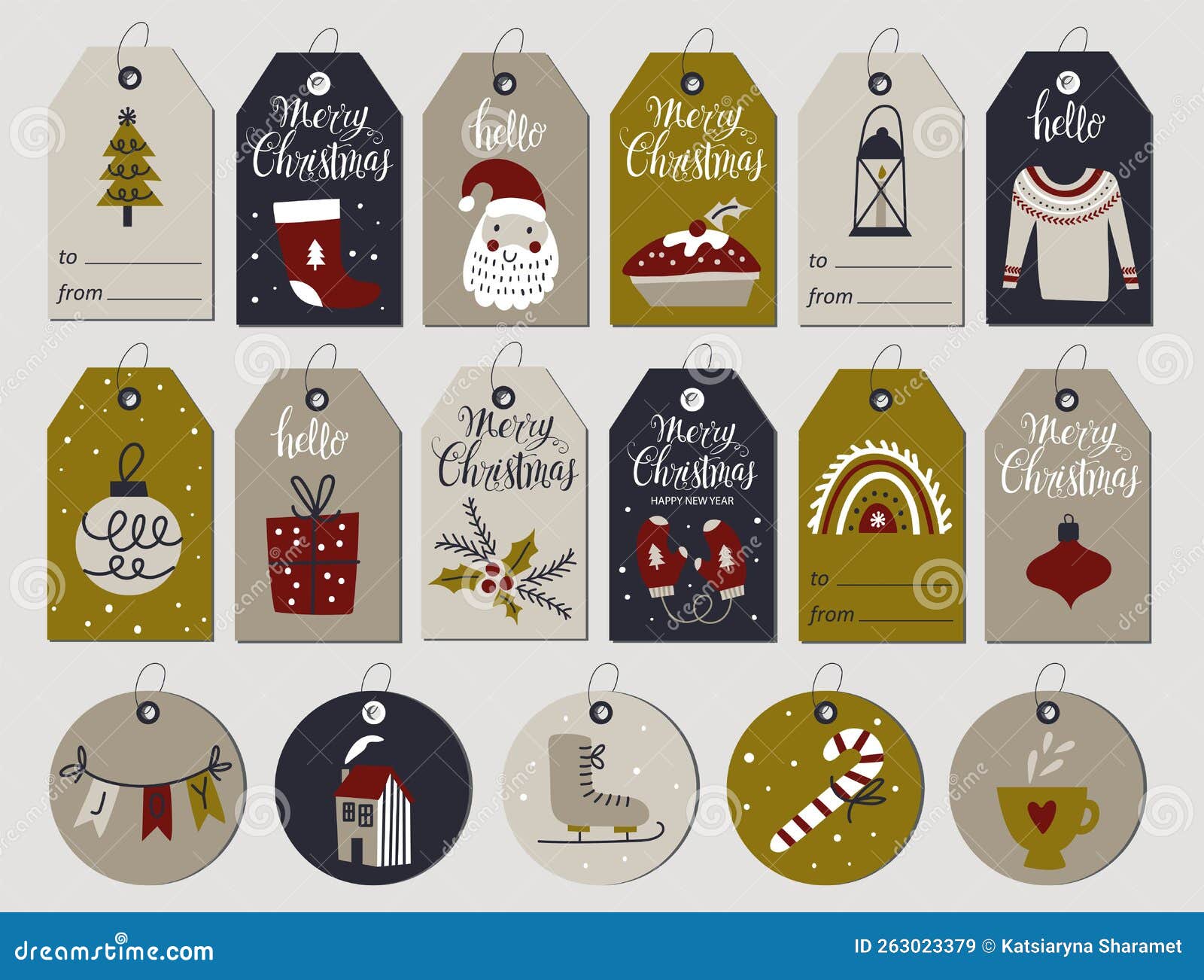 Set of Merry Christmas Tags with Hand Drawing Elements. Vector Stock ...