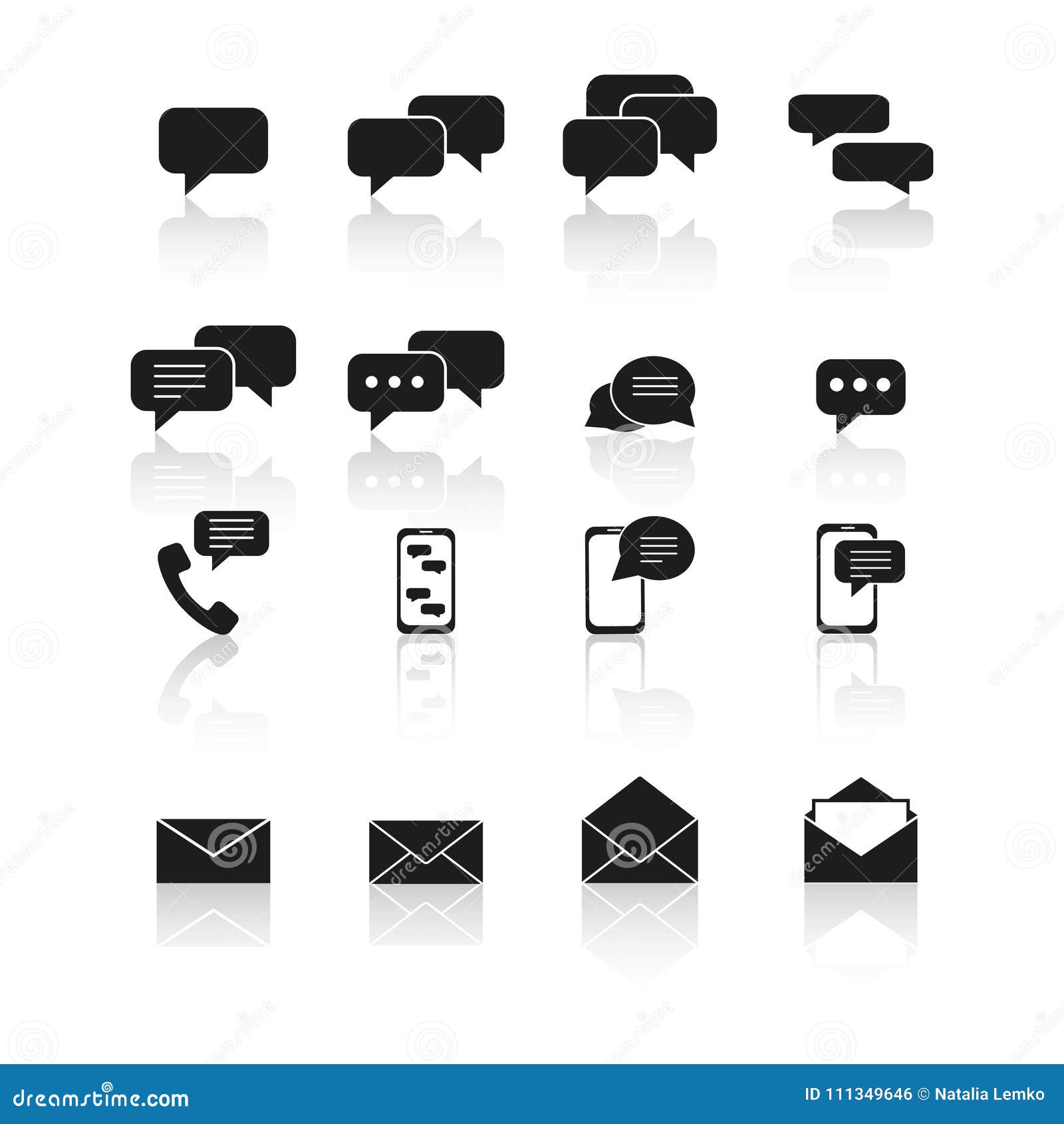 Set Message Communication Icons with Reflection Stock Vector ...