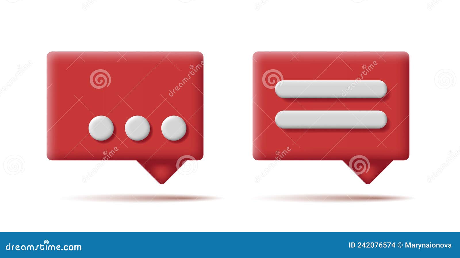 Set Of Message Icon, Red 3d Soft Render Shapes With Pointer And Three ...