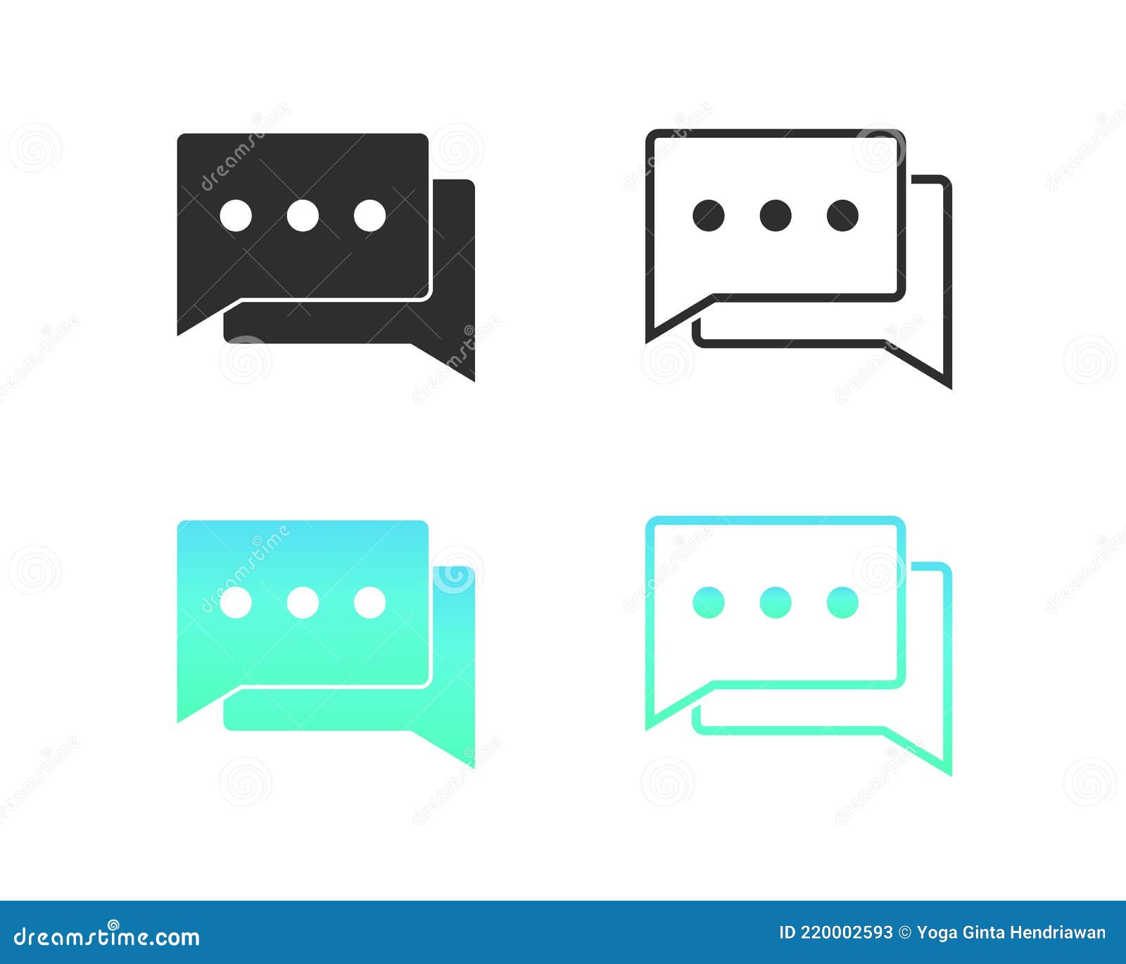 Set of Message Icon. Two Chat Square Speech Message Bubbles with Three ...