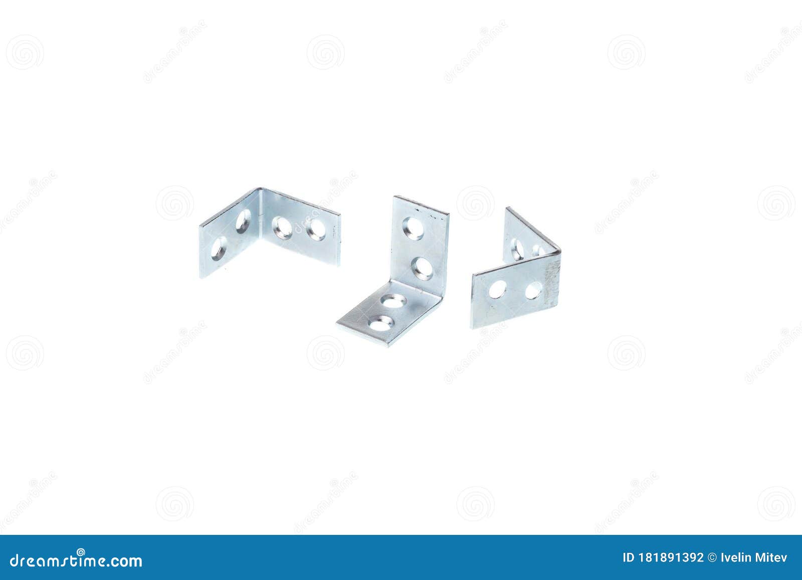 Set of Metal 90 Degree Angle Fixating Bracket with Four Holes, Isolated ...