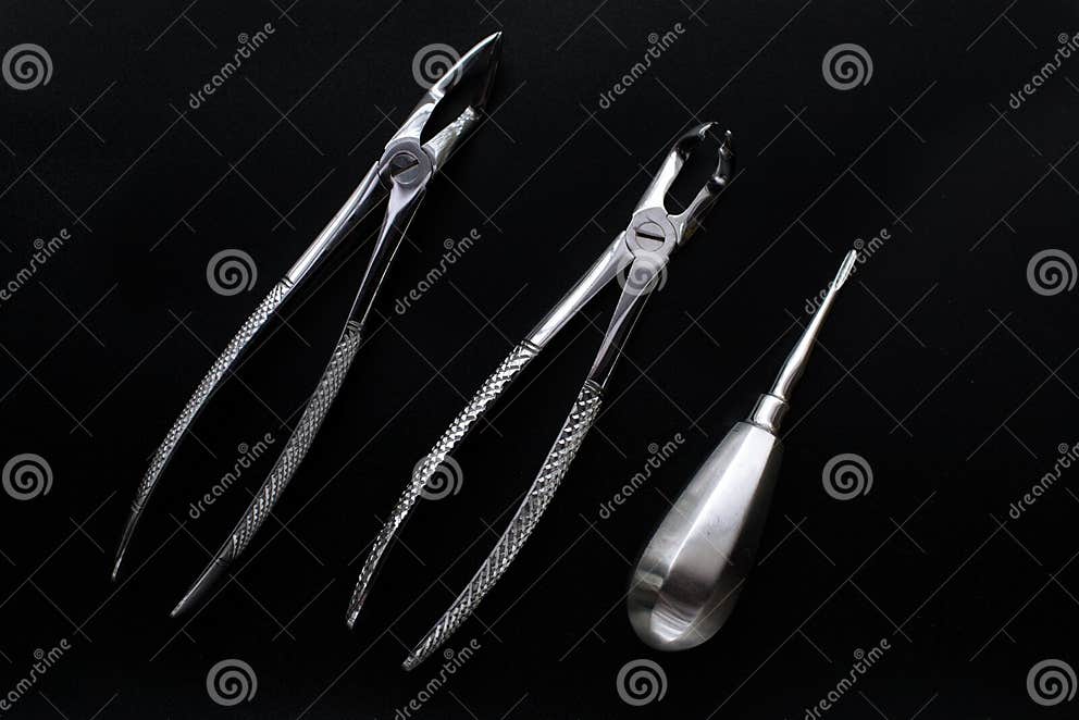 Set of Metal Dental Tools for Tooth Extraction Stock Image - Image of ...