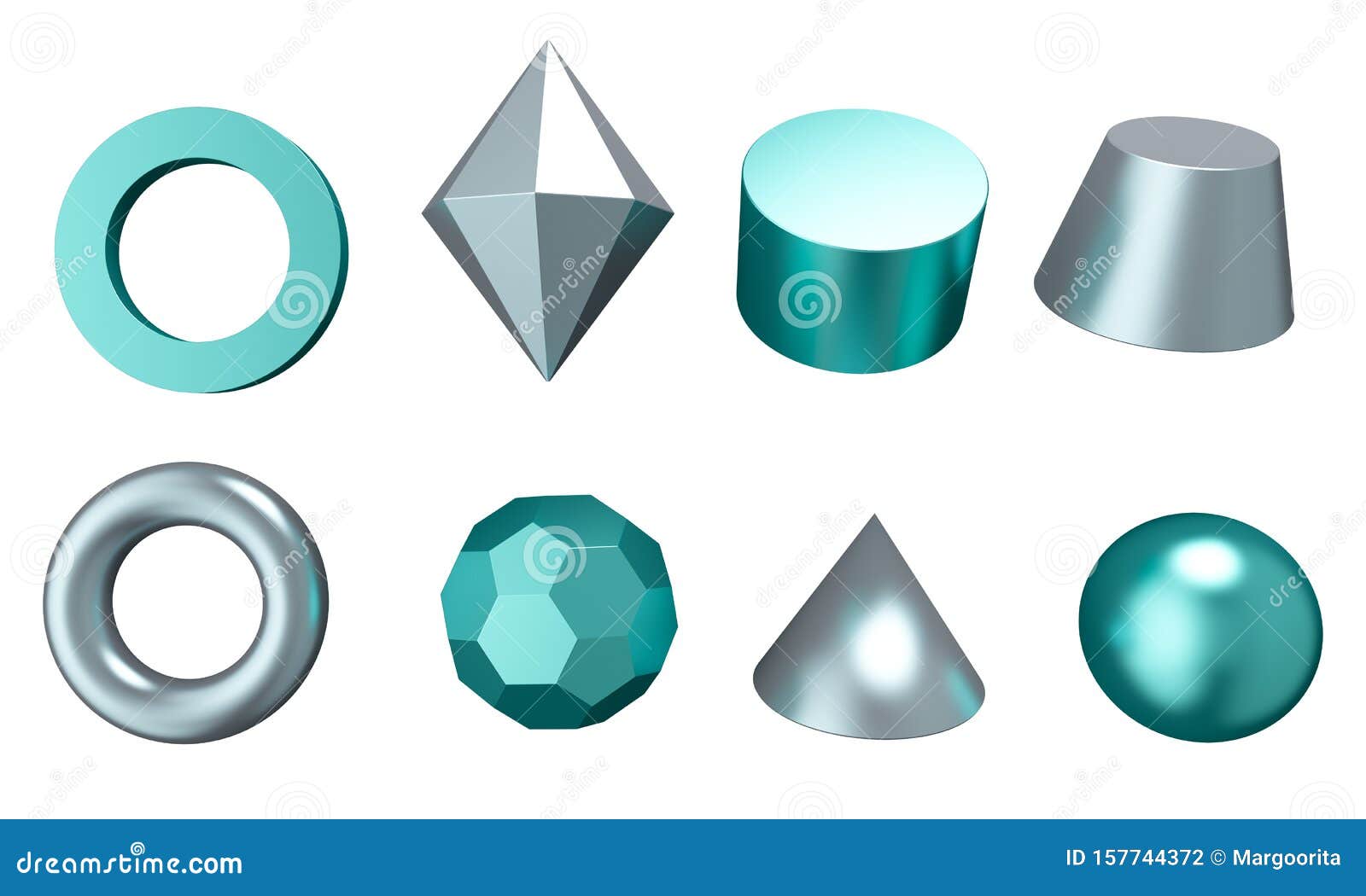 Set of Metal Graphic Elements. Sphere, Crystal and Cone. 3d Rendering ...