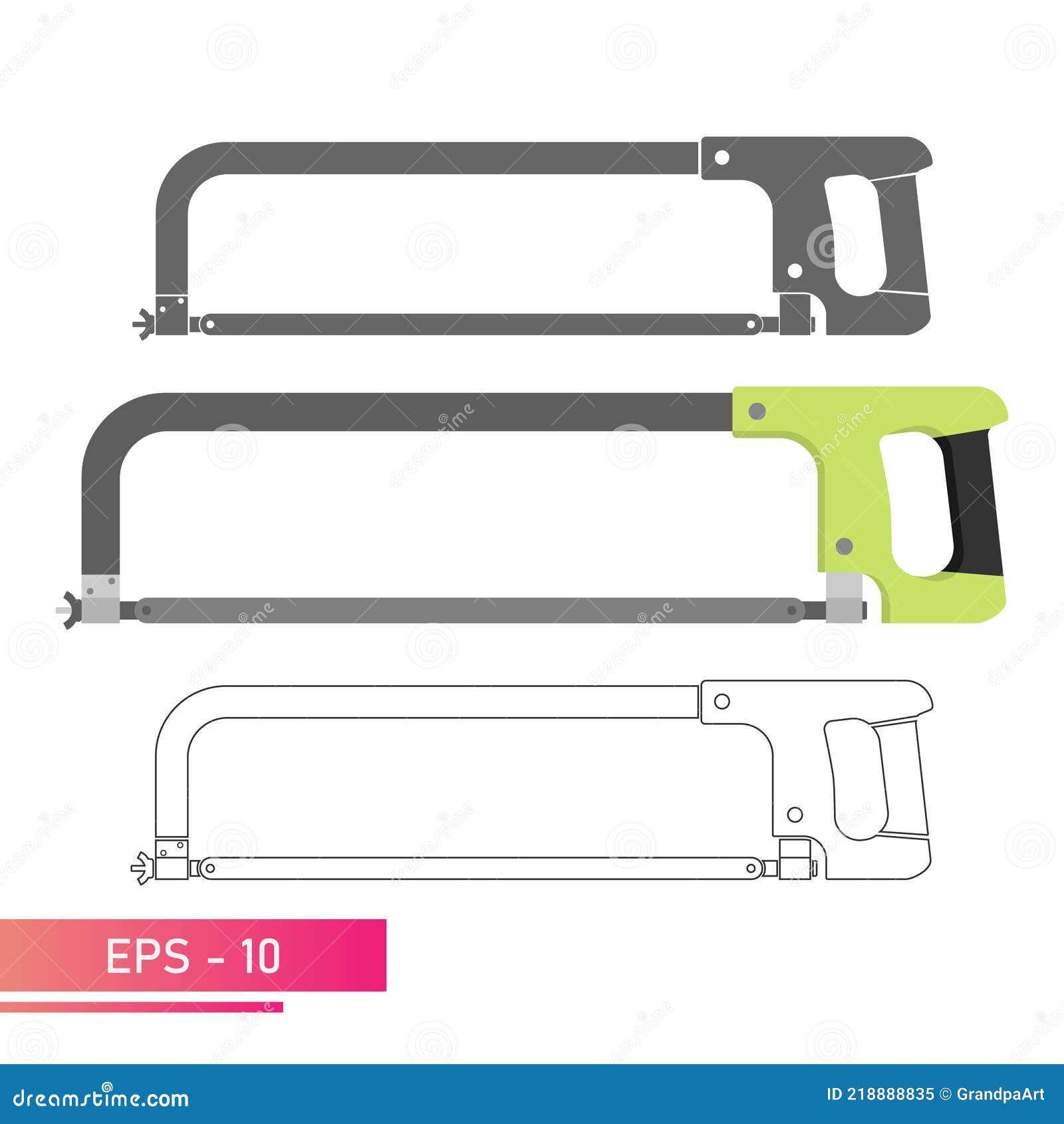 Set, Metal Hacksaw, with a Convenient Handle. Linear, Solid and ...