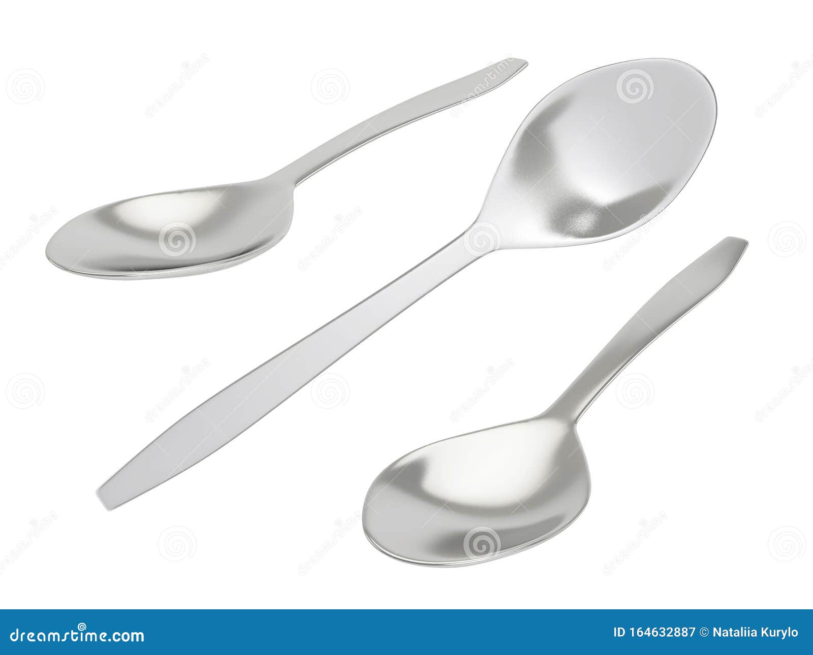 Set of Metal Spoons in Different Angles, on a White Background ...