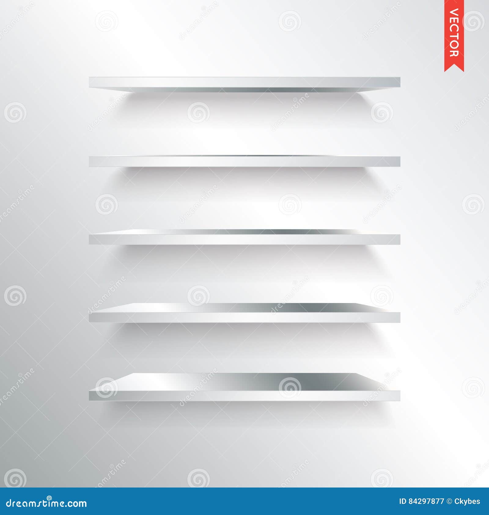 Set of Metal or Steel Shelves Vector Isolated on the Wall Background ...