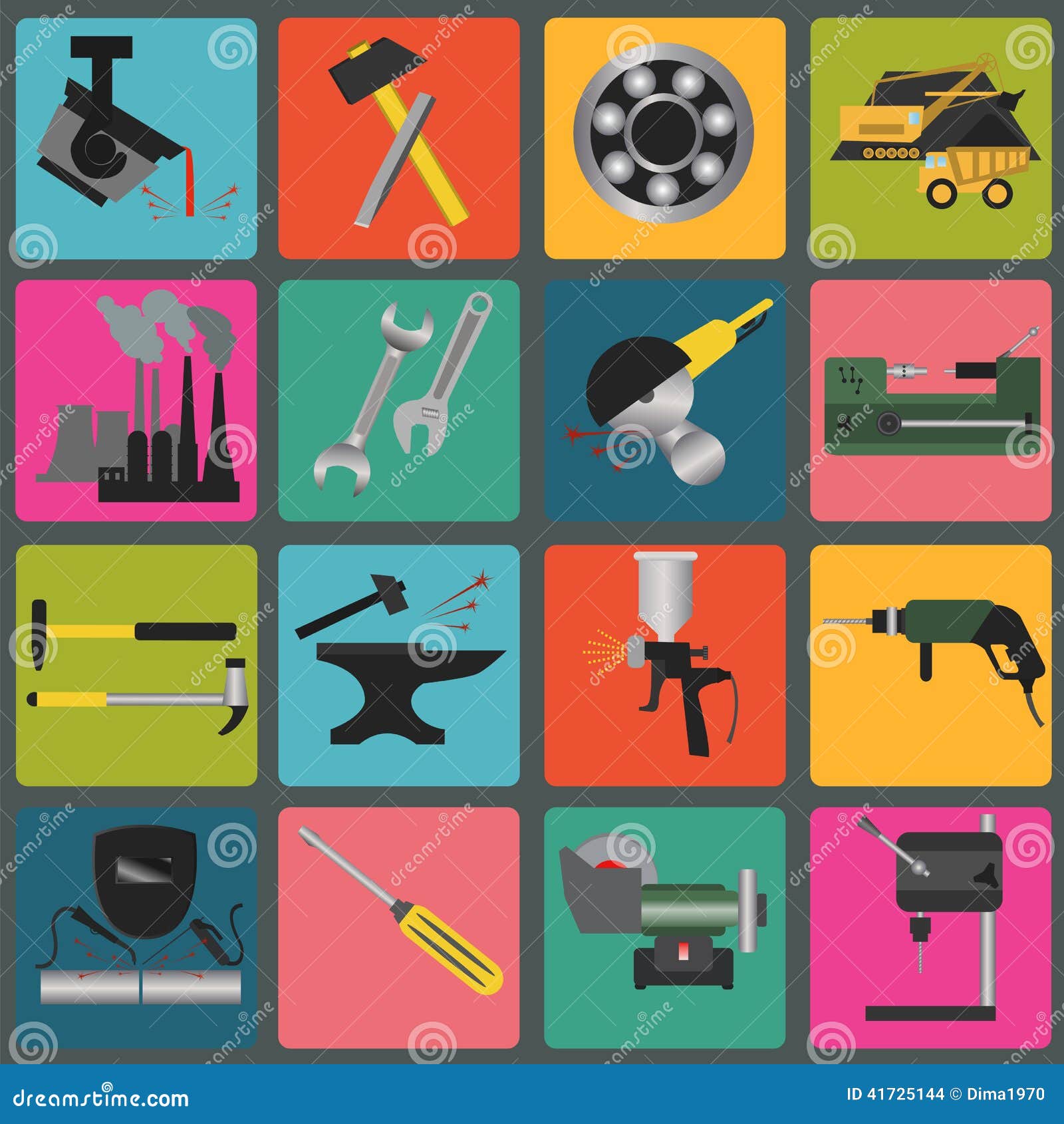 Set of Metal Working Tools Icons Stock Vector - Illustration of machine ...