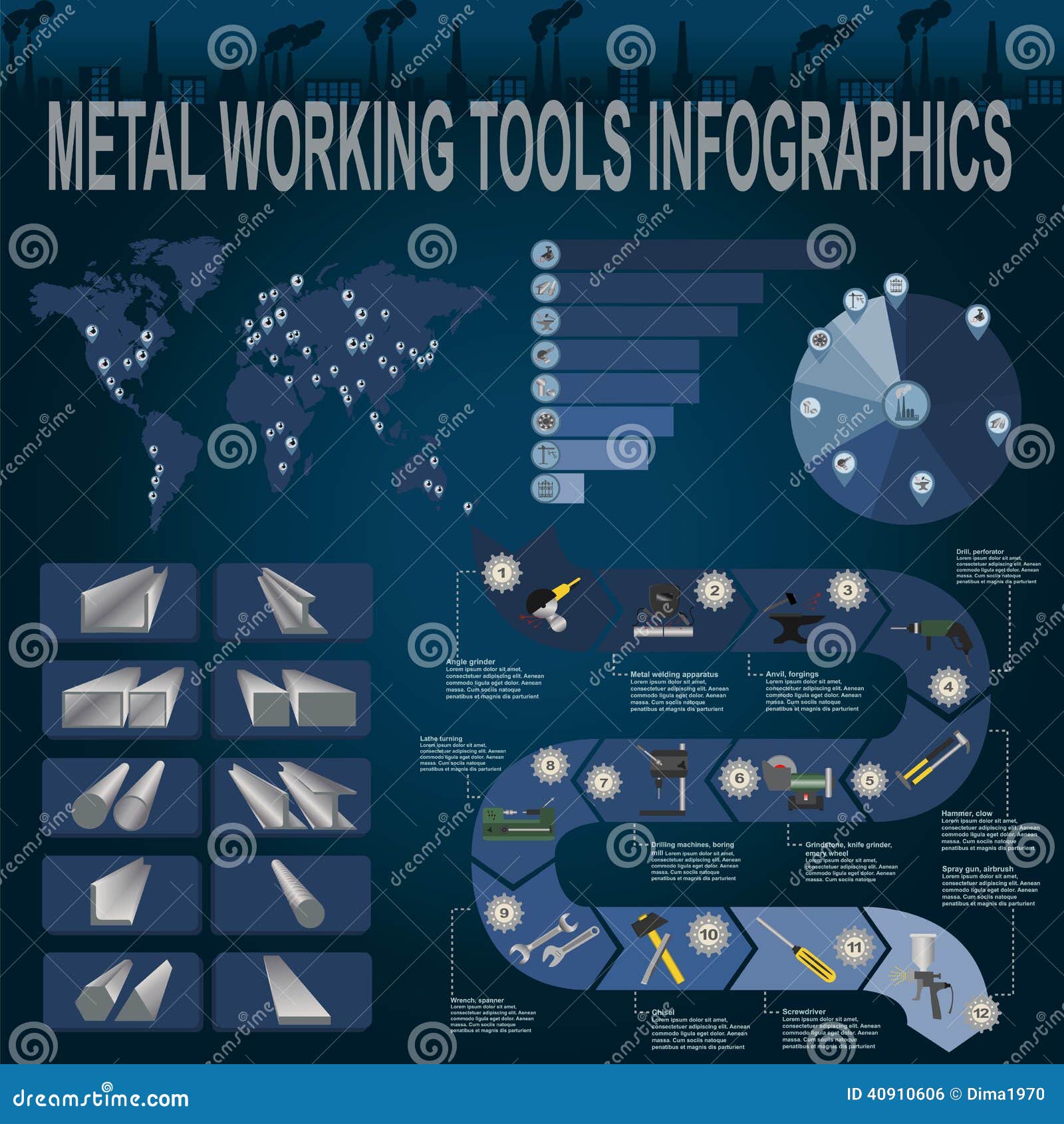 Set of Metal Working Tools Infographics Stock Vector - Illustration of ...