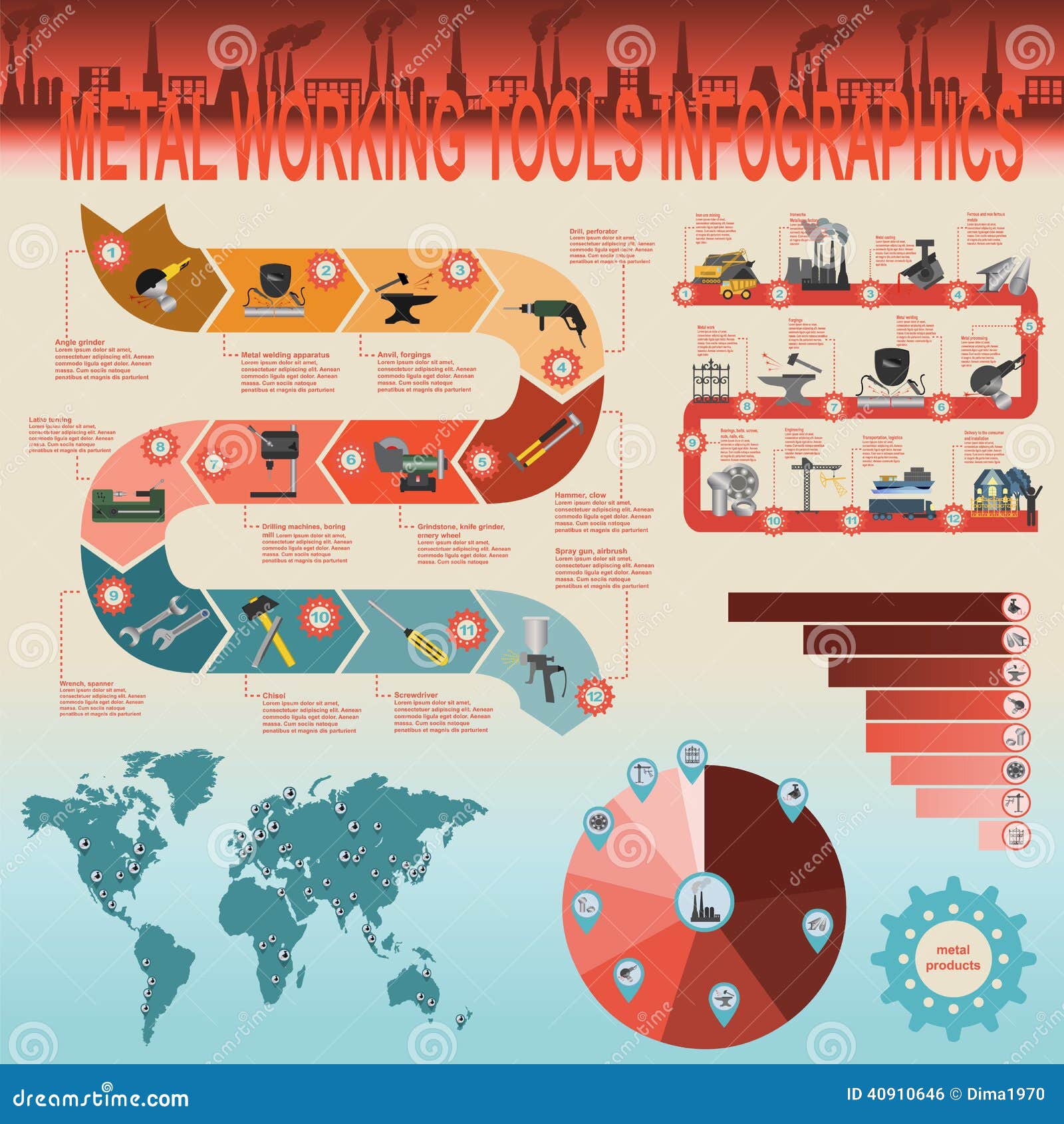 Set of Metal Working Tools Infographics Stock Vector - Illustration of ...