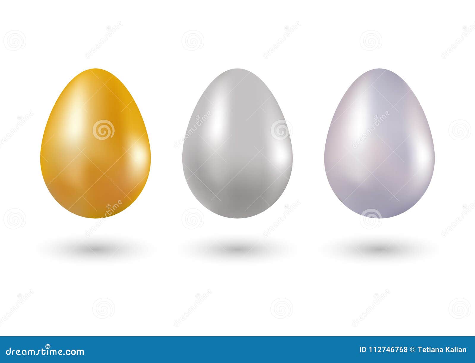 Set of Metallic Eggs Gold, Silver and Platinum in 3d Vector. Objects ...