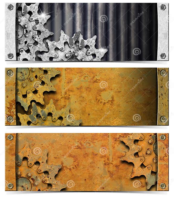 Set of Metallic Headers Grunge Gears Stock Illustration - Illustration ...