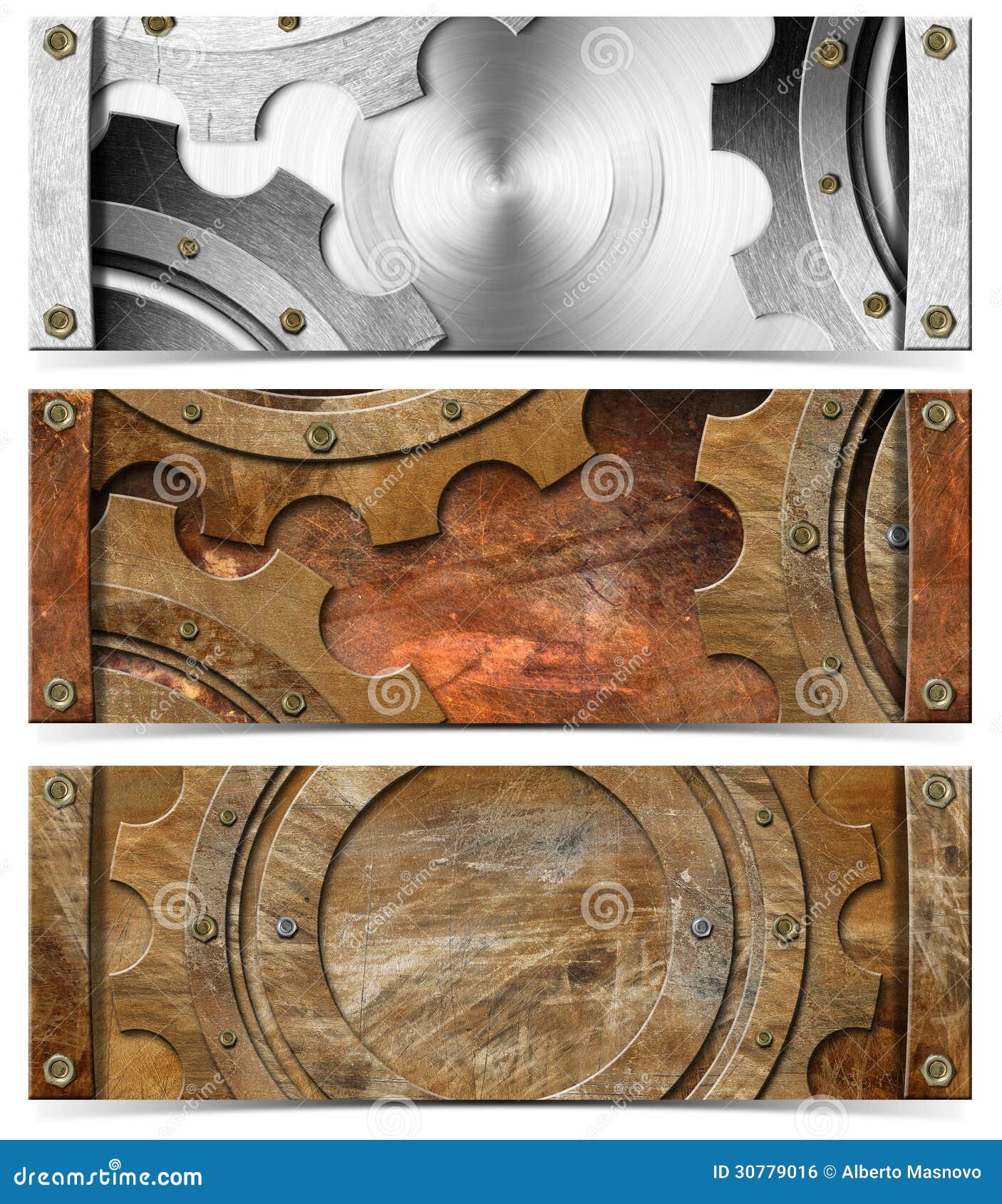 Set of Metallic Headers Grunge Gears Stock Illustration - Illustration ...