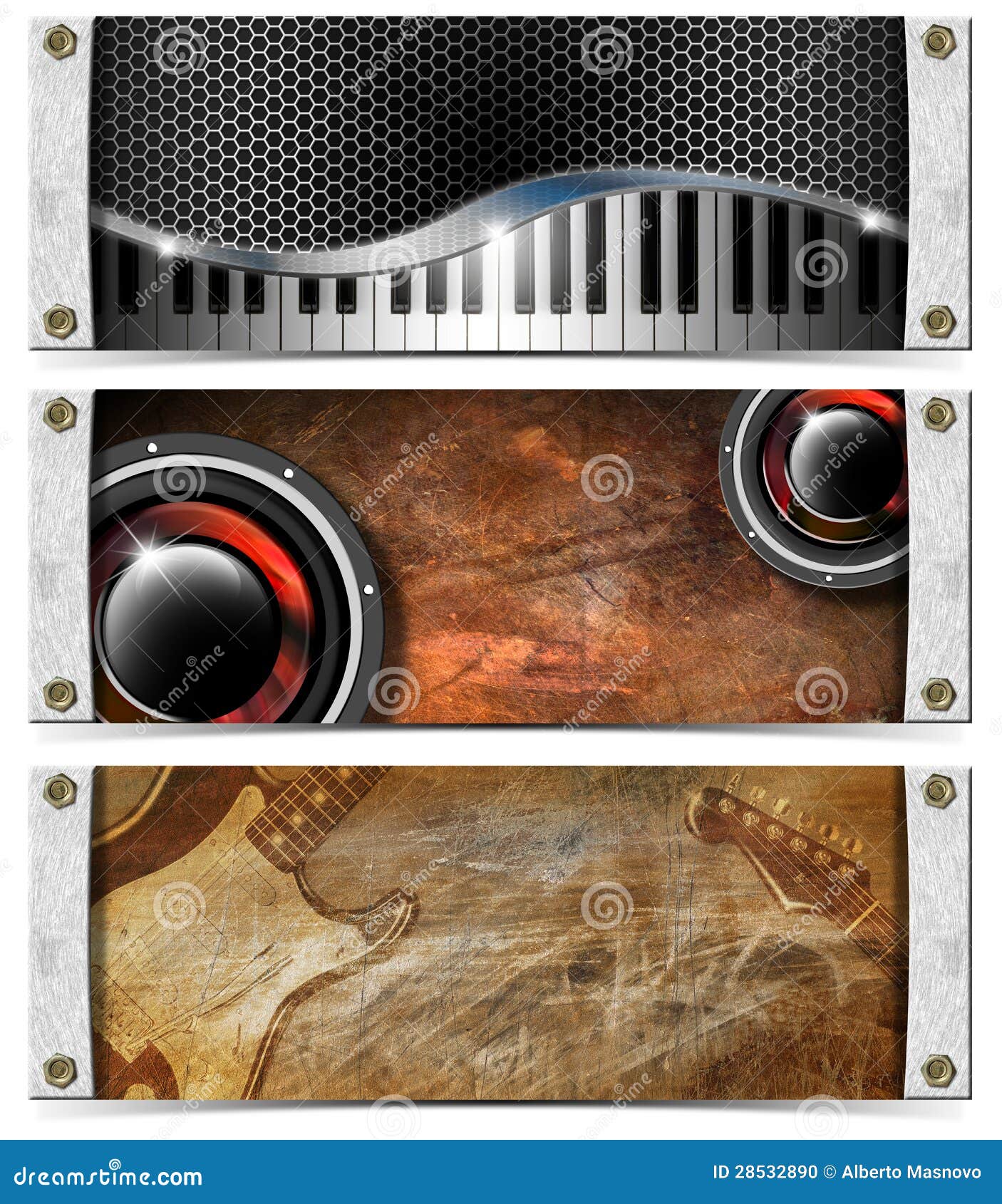 Set of Metallic Music Headers Stock Illustration - Illustration of ...
