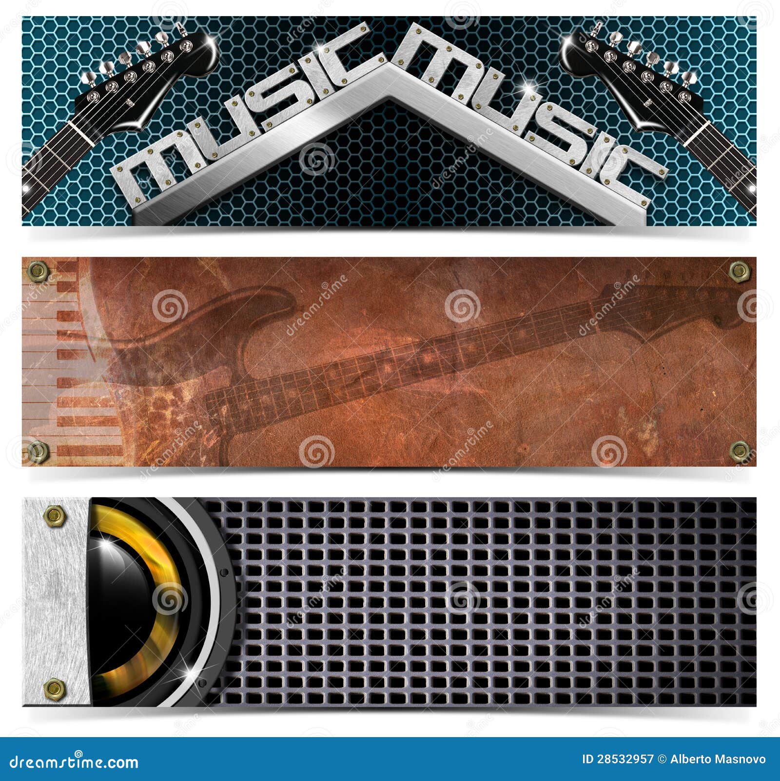 Set of Metallic Music Headers Stock Illustration - Illustration of ...