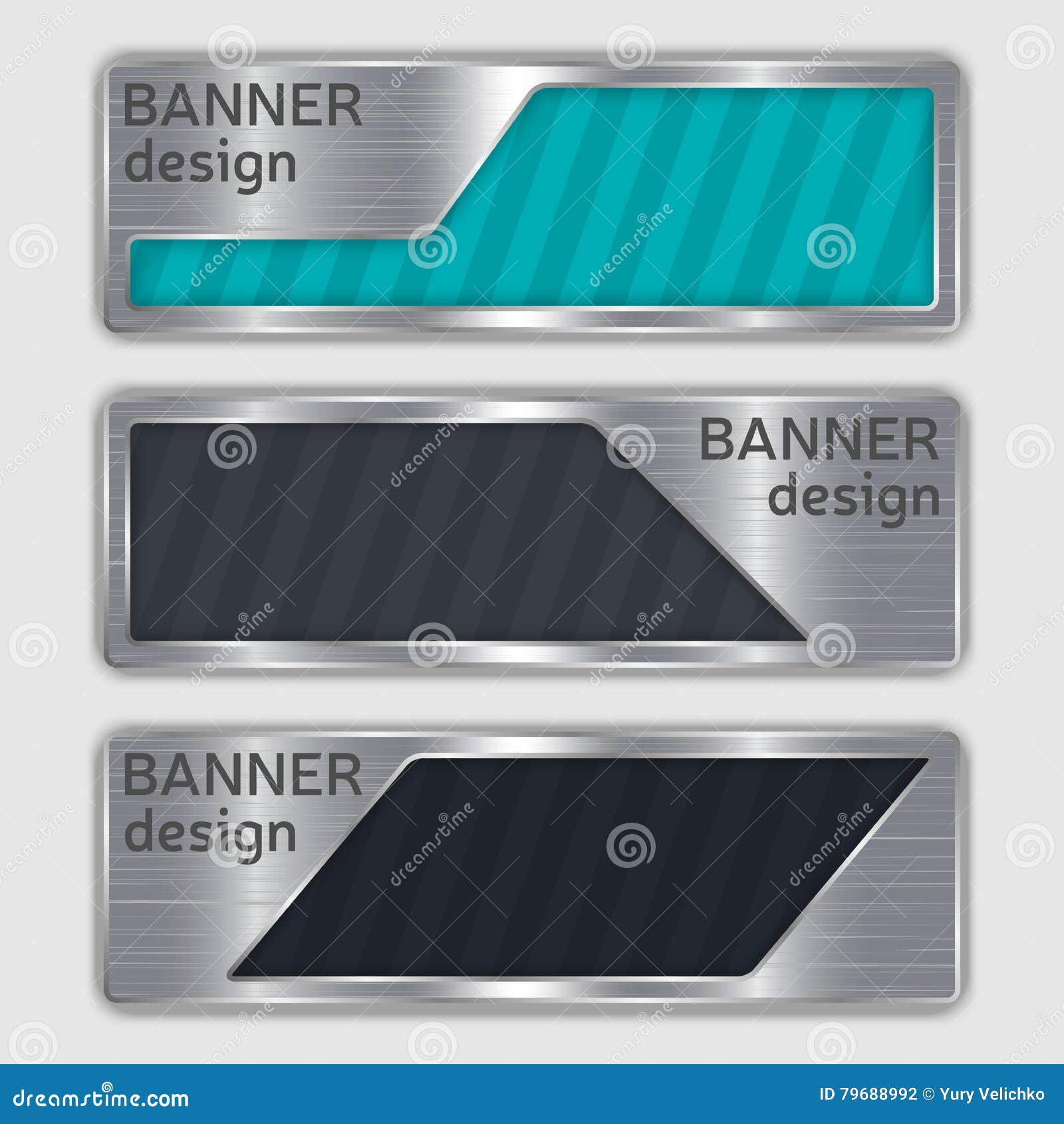Set of Metallic Textured Banners. Web Banners with Realistic Steel ...