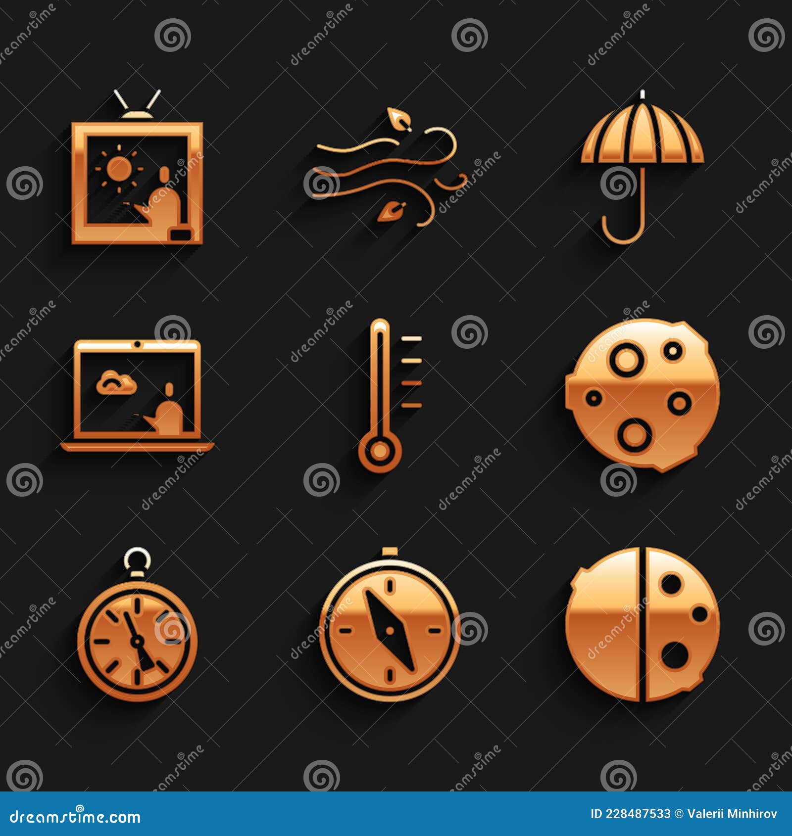 Set Meteorology Thermometer, Compass, Eclipse of Sun, Moon, Weather ...
