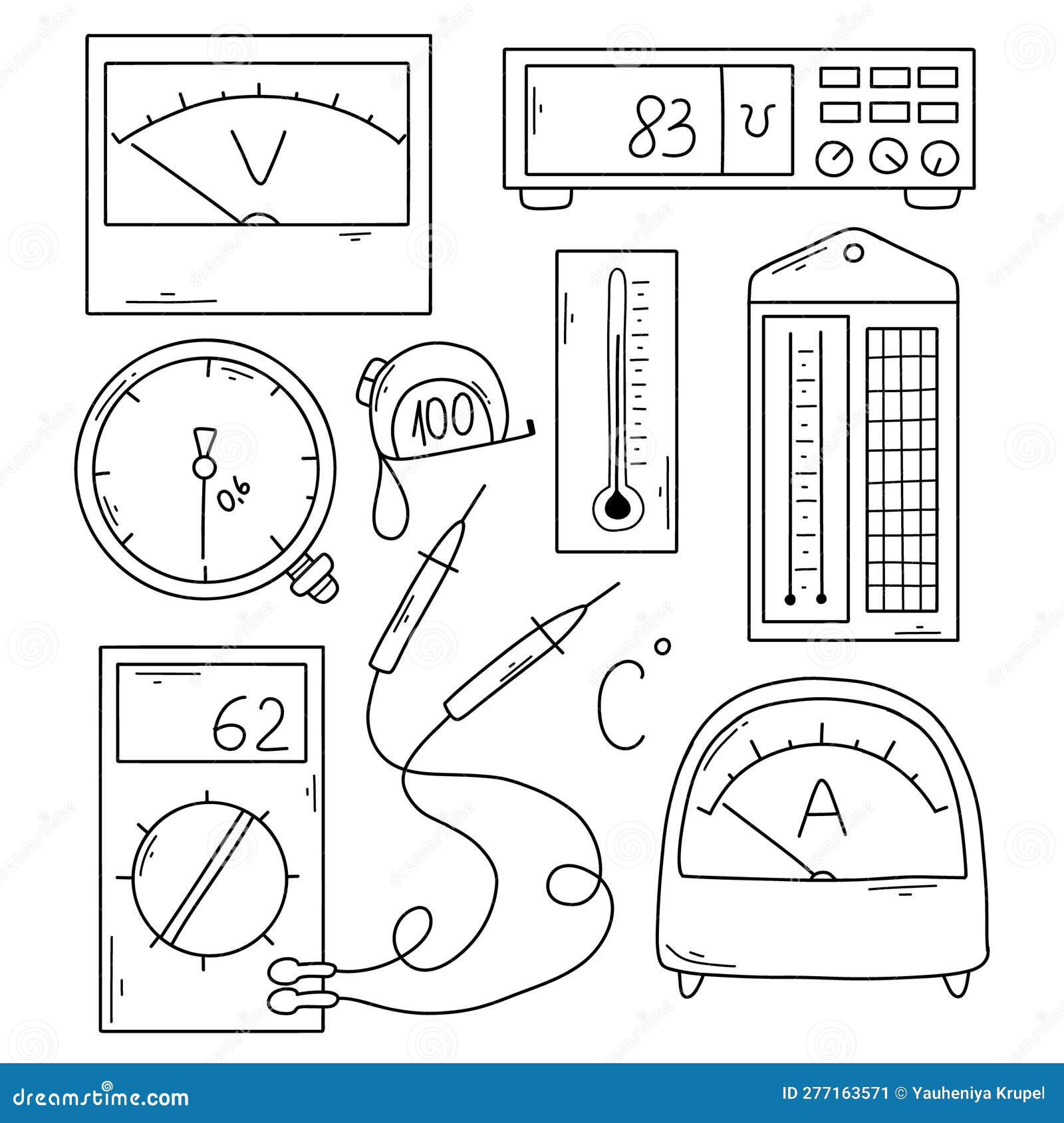 Set of Metrological Instruments in Doodle Style. Vector Illustration ...