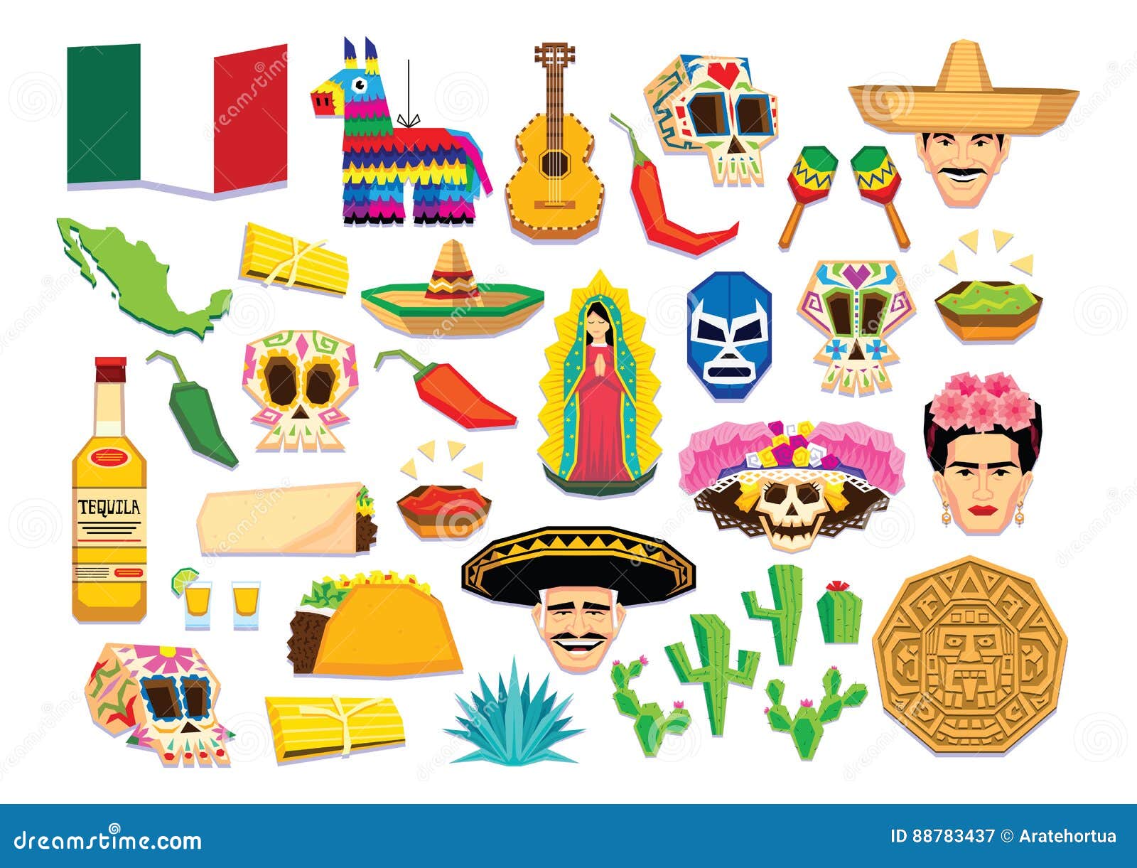 Mexican Elements. Set Of Traditional Mexican Symbols For Various Design Projects Cartoon Vector ...