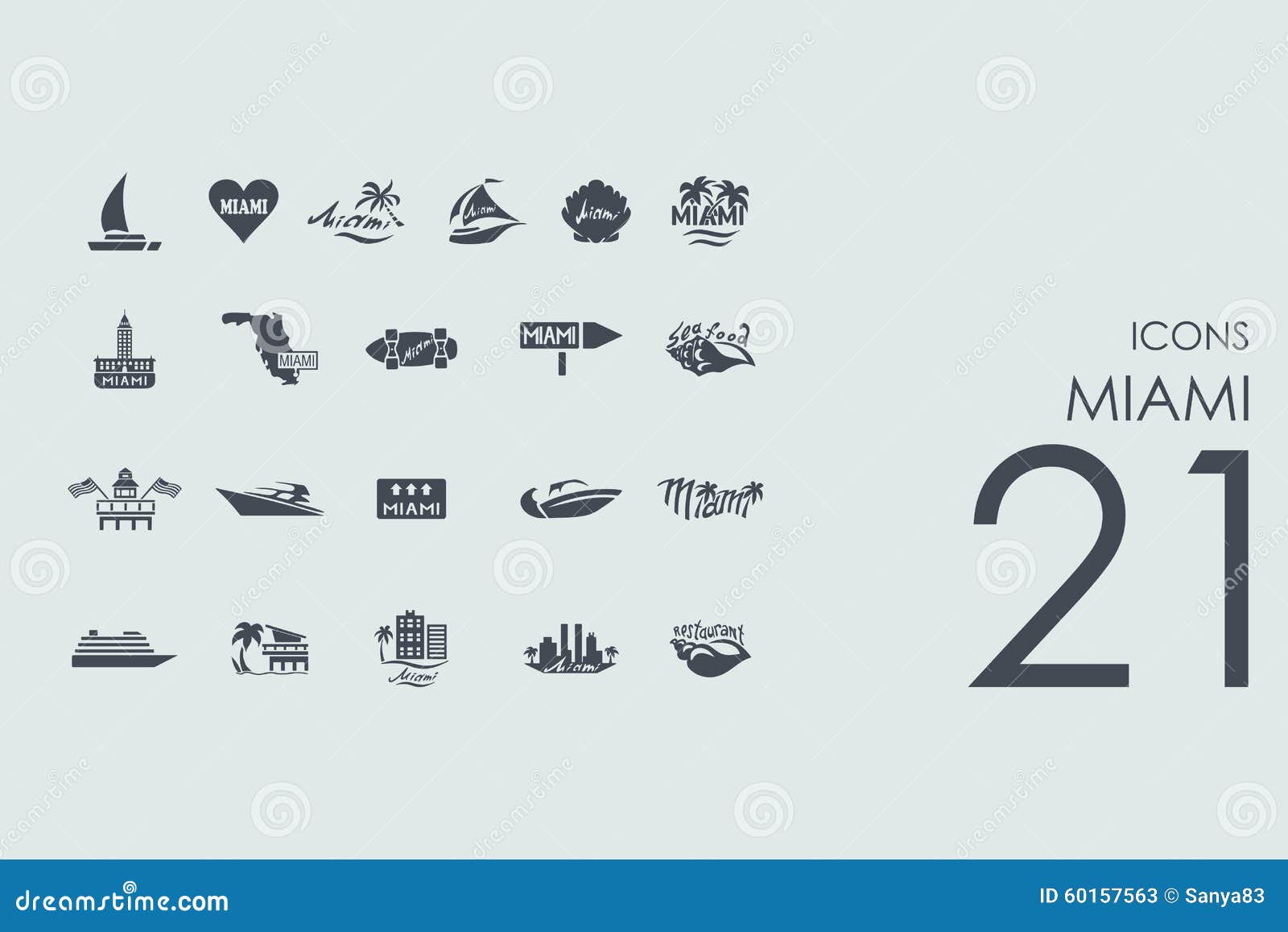 Set of Miami icons stock vector. Illustration of group - 60157563