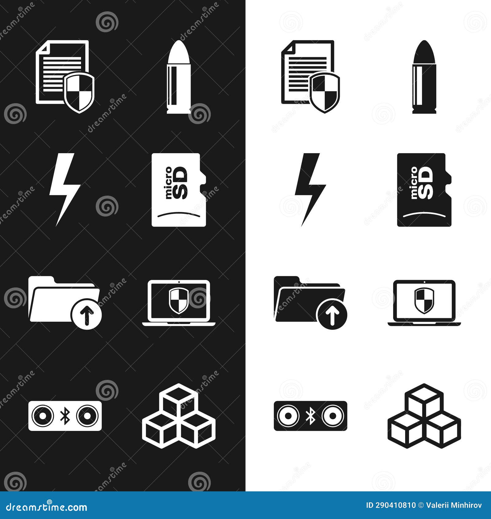 Set Micro SD Memory Card, Lightning Bolt, Document Protection, Bullet ...