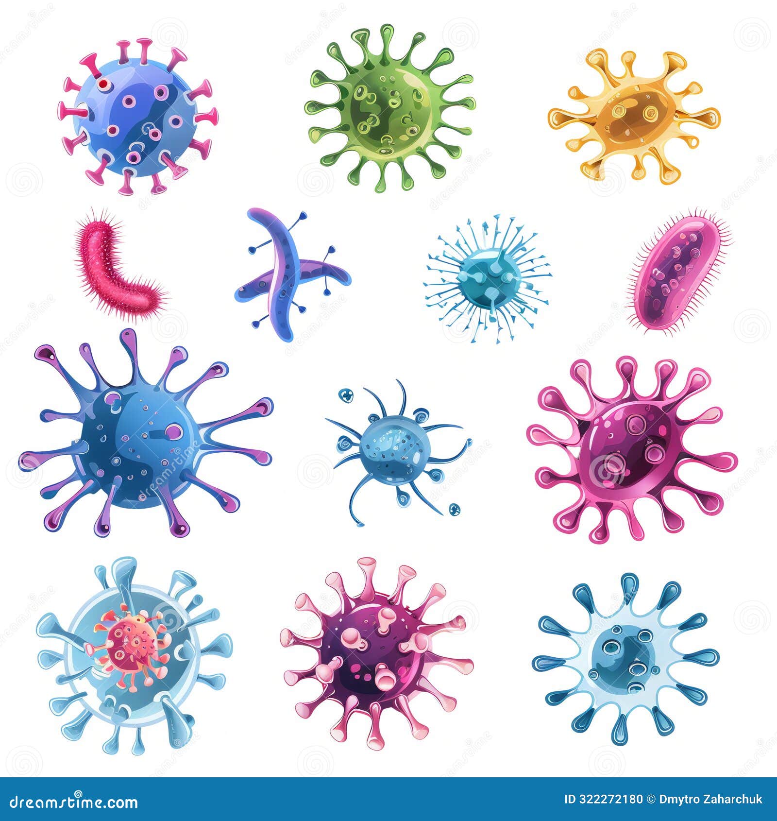 Set of Microbe and Virus Icons with a Focus on Common Bacteria Like E ...