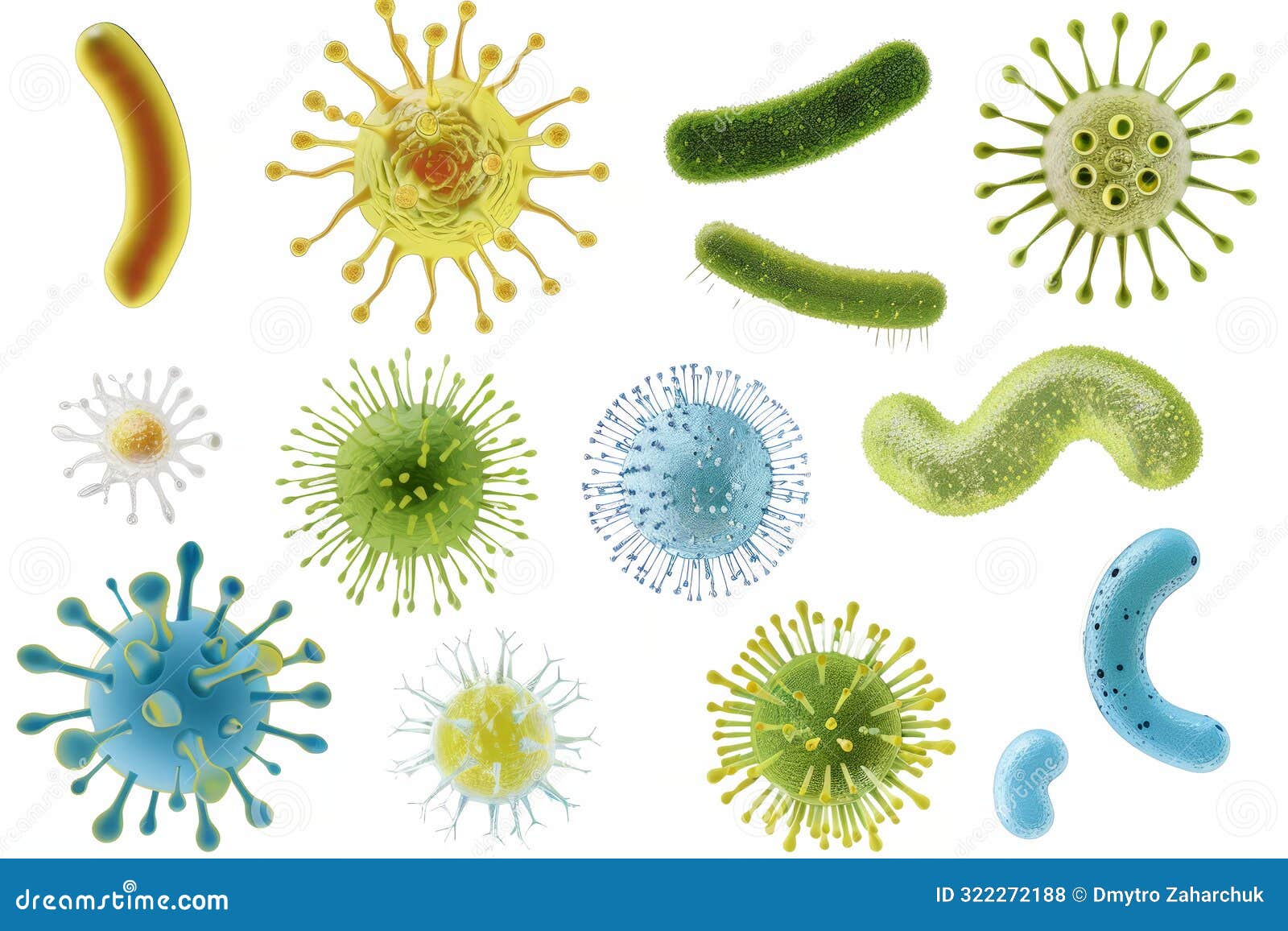 Set of Microbe and Virus Icons with a Focus on Common Bacteria Like E ...