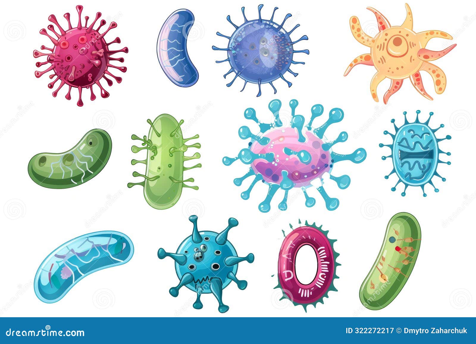 Set of Microbe and Virus Icons with a Focus on Common Bacteria Like E ...