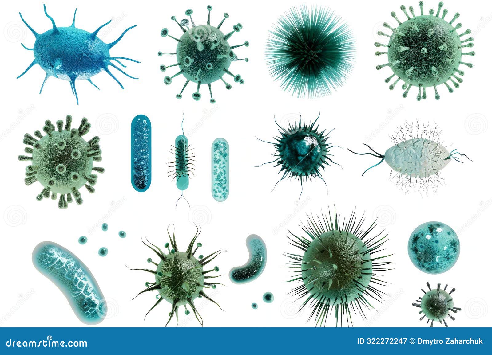 Set of Microbe and Virus Icons with a Focus on Common Bacteria Like E ...