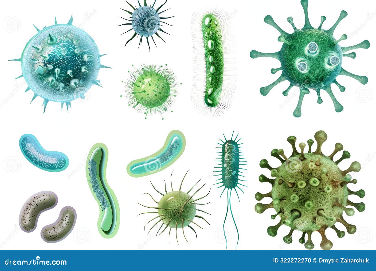 Set of Microbe and Virus Icons with a Focus on Common Bacteria Like E ...