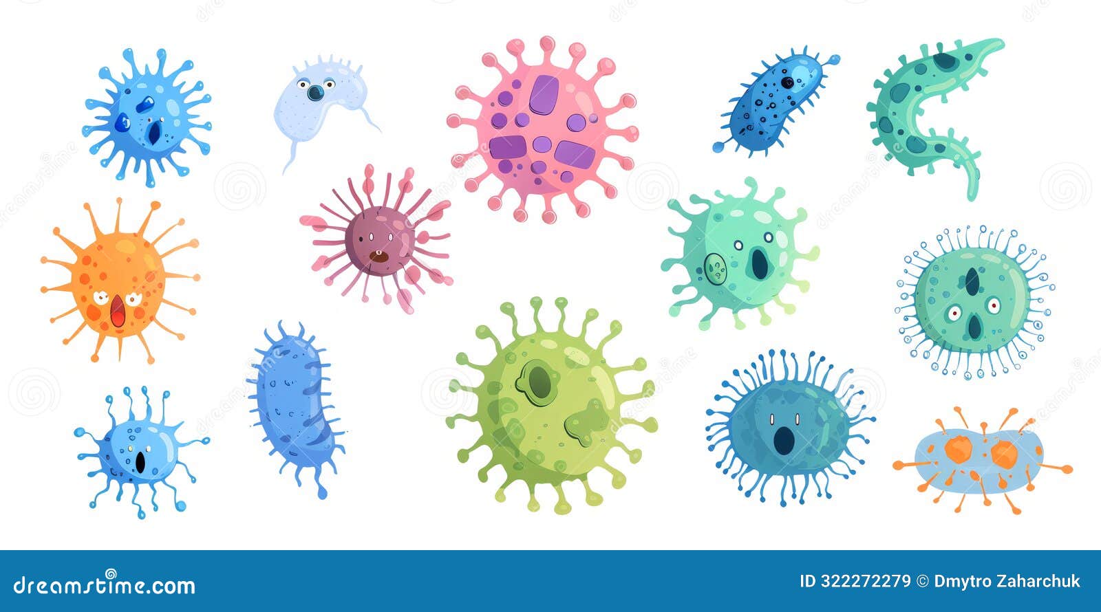 Set of Microbe and Virus Icons with a Focus on Common Bacteria Like E ...