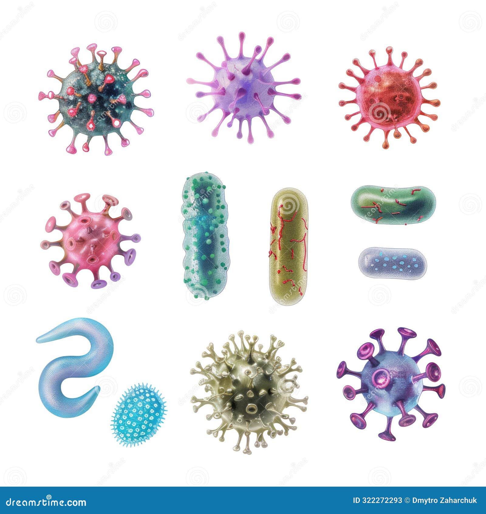 Set Of Microbe And Virus Icons With A Focus On Common Bacteria Like E ...