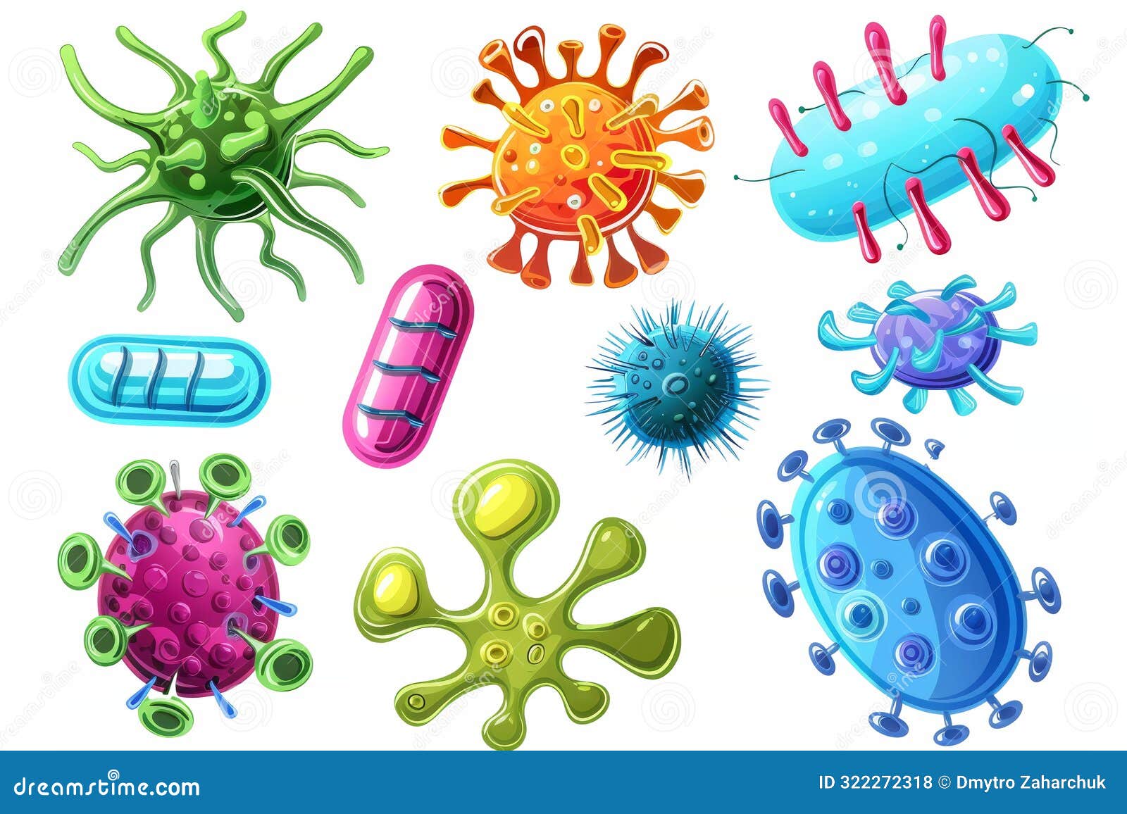 Set of Microbe and Virus Icons with a Focus on Common Bacteria Like E ...