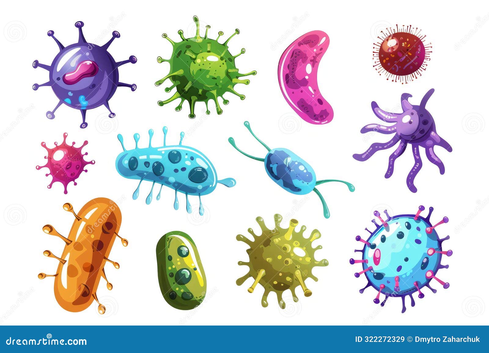 Set of Microbe and Virus Icons with a Focus on Common Bacteria Like E ...