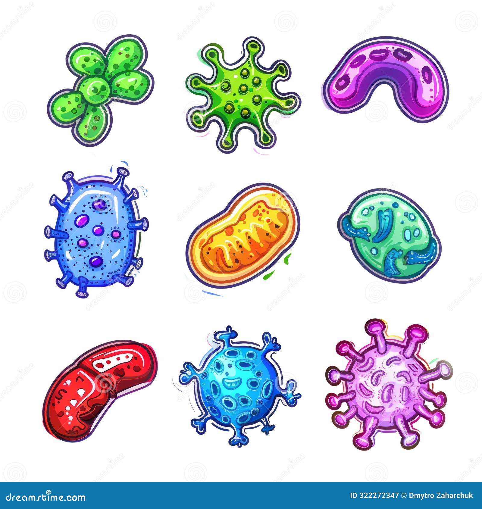 Set of Microbe and Virus Icons with a Focus on Common Bacteria Like E ...