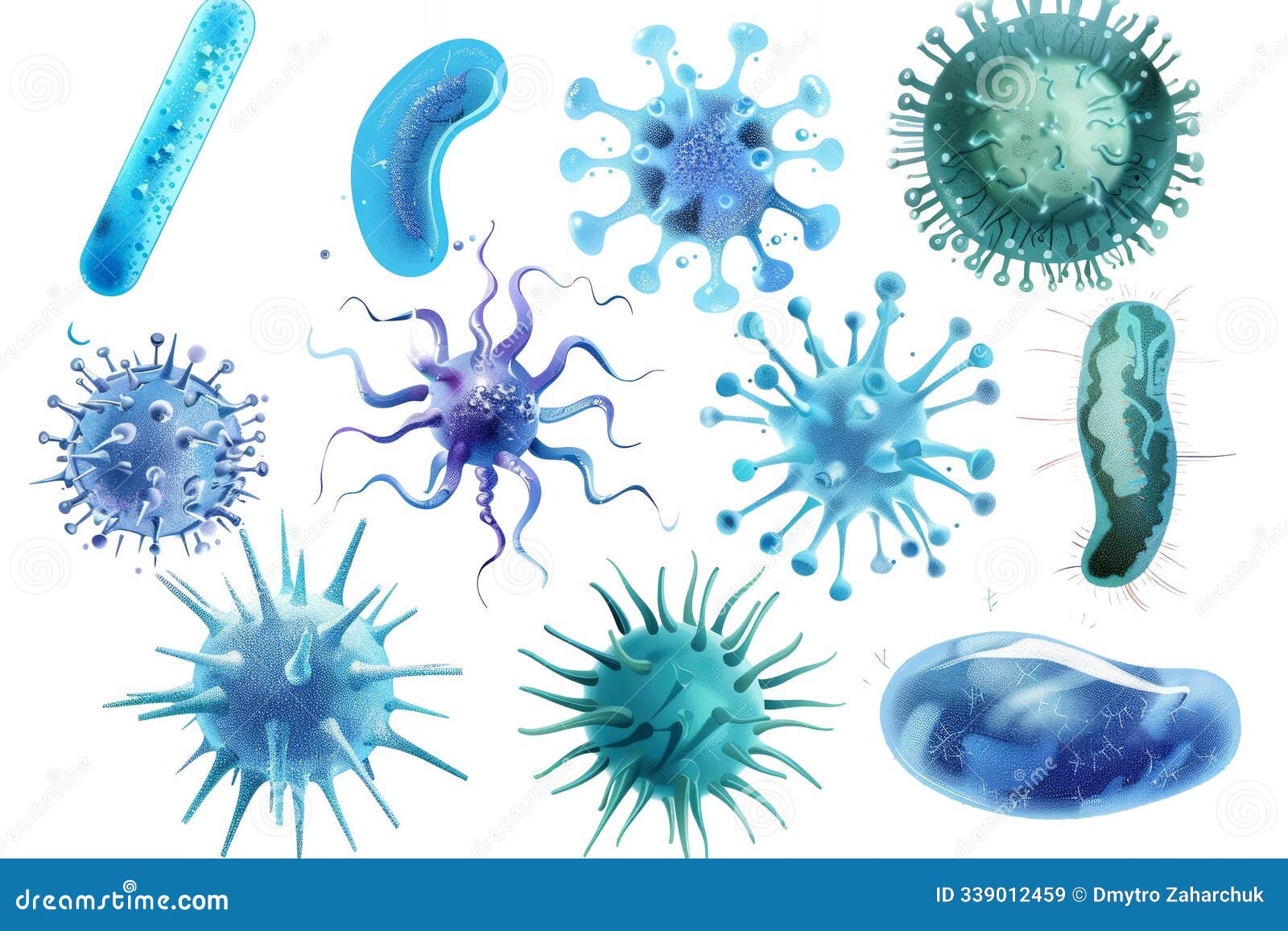 Set of Microbe and Virus Icons with a Focus on Common Bacteria Like E ...