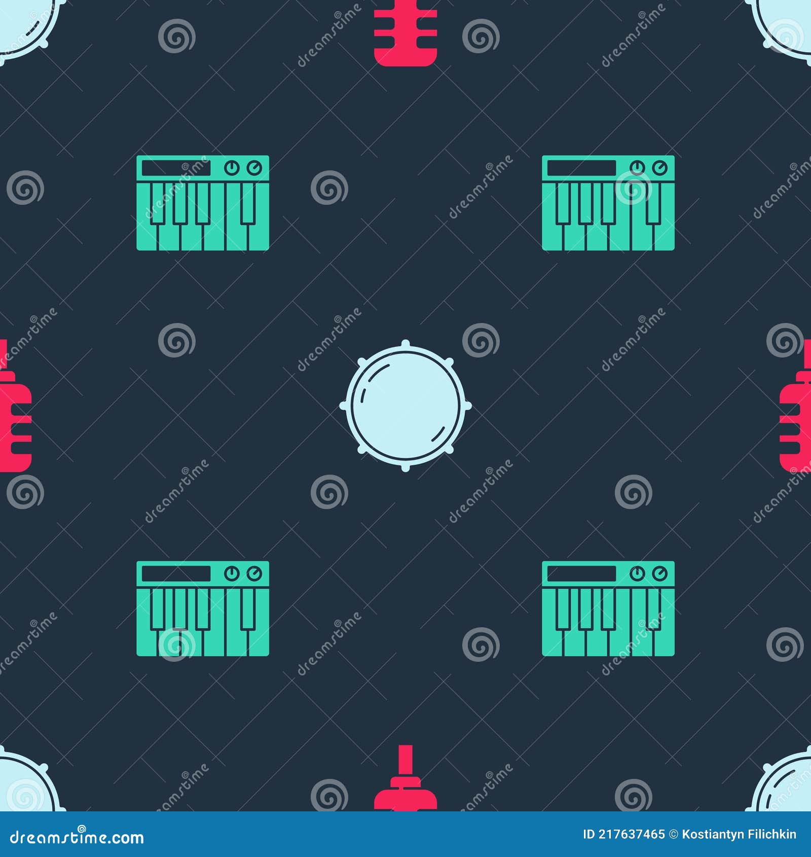 Set Microphone, Dial Knob Level and Music Synthesizer on Seamless ...