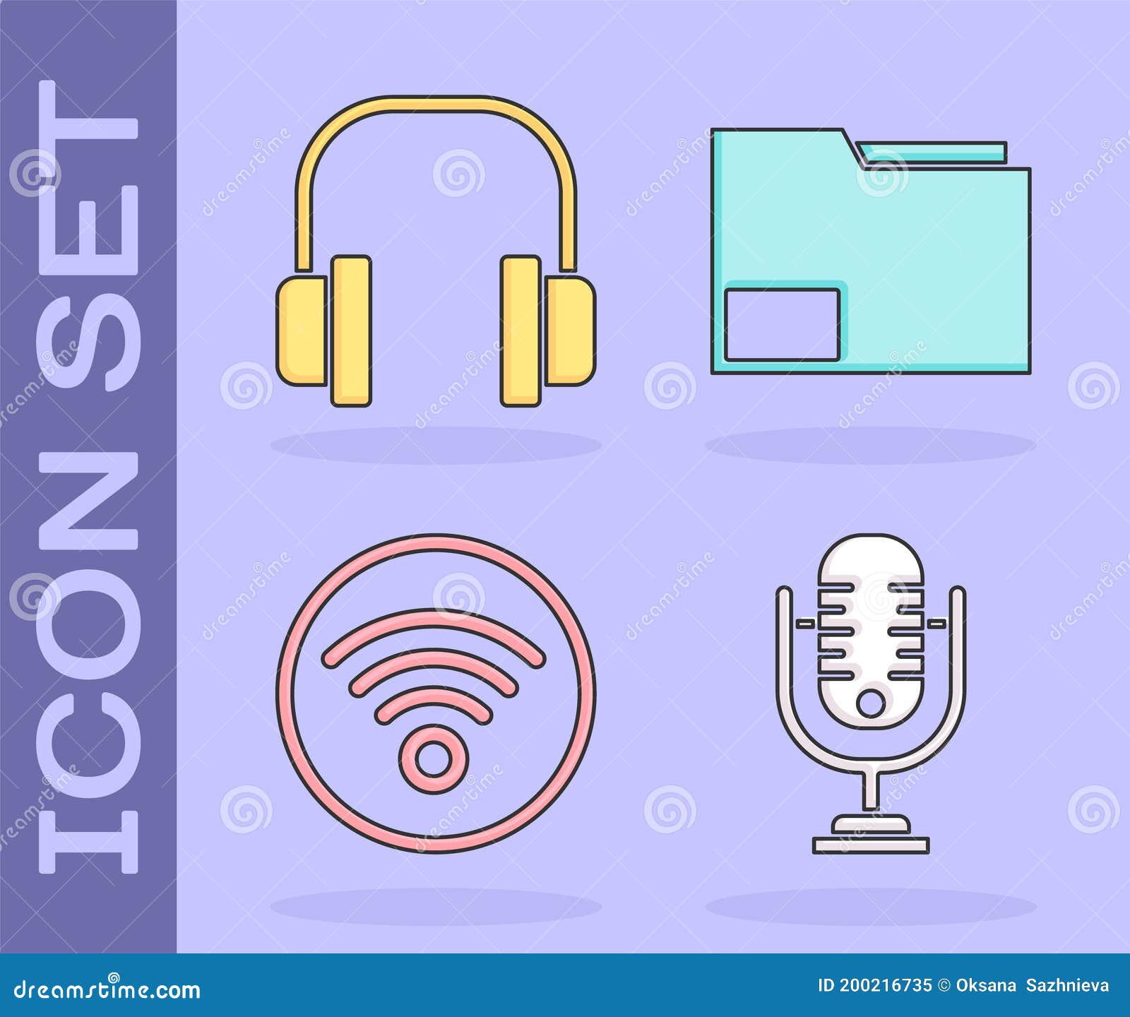 Set Microphone, Headphones, Wi-Fi Wireless Internet Network and ...