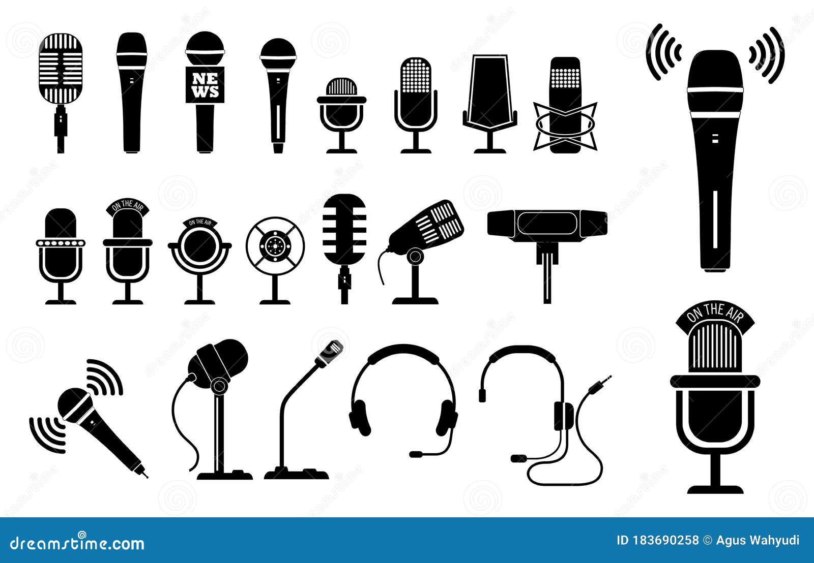 Set of Microphone Icon or Mic Standing at Podium or Classic Mic Concept ...